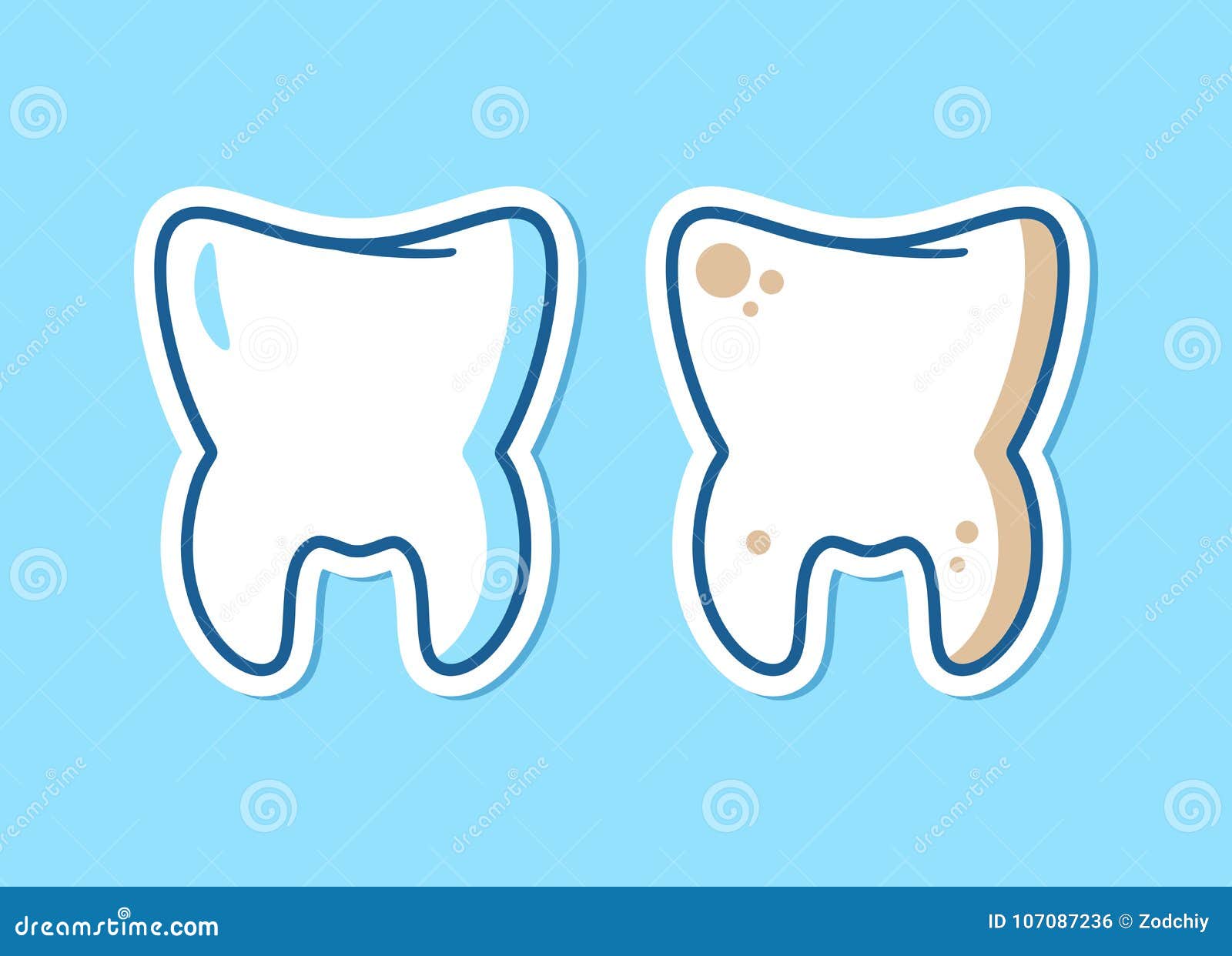 Good And Bad Tooth. Healthy Cartoon Characters And With Dental Problems ...