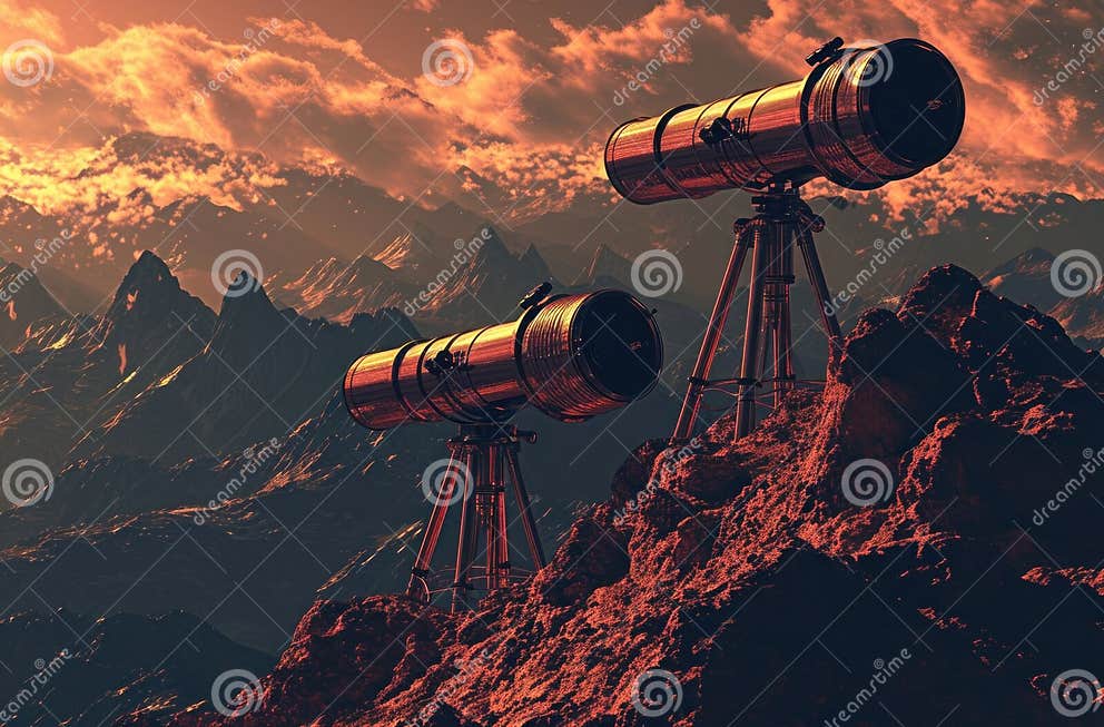 Two Telescopes on a Mountain in a Dark Sky Stock Photo - Image of outer, planets: 304269866