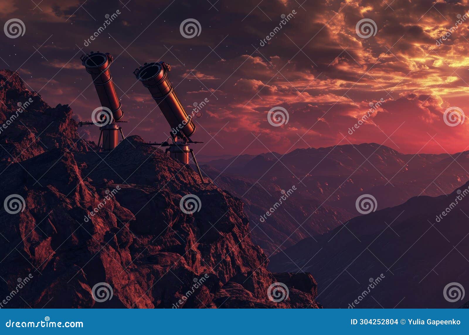 Two Telescopes on a Mountain in a Dark Sky Stock Photo - Image of ...