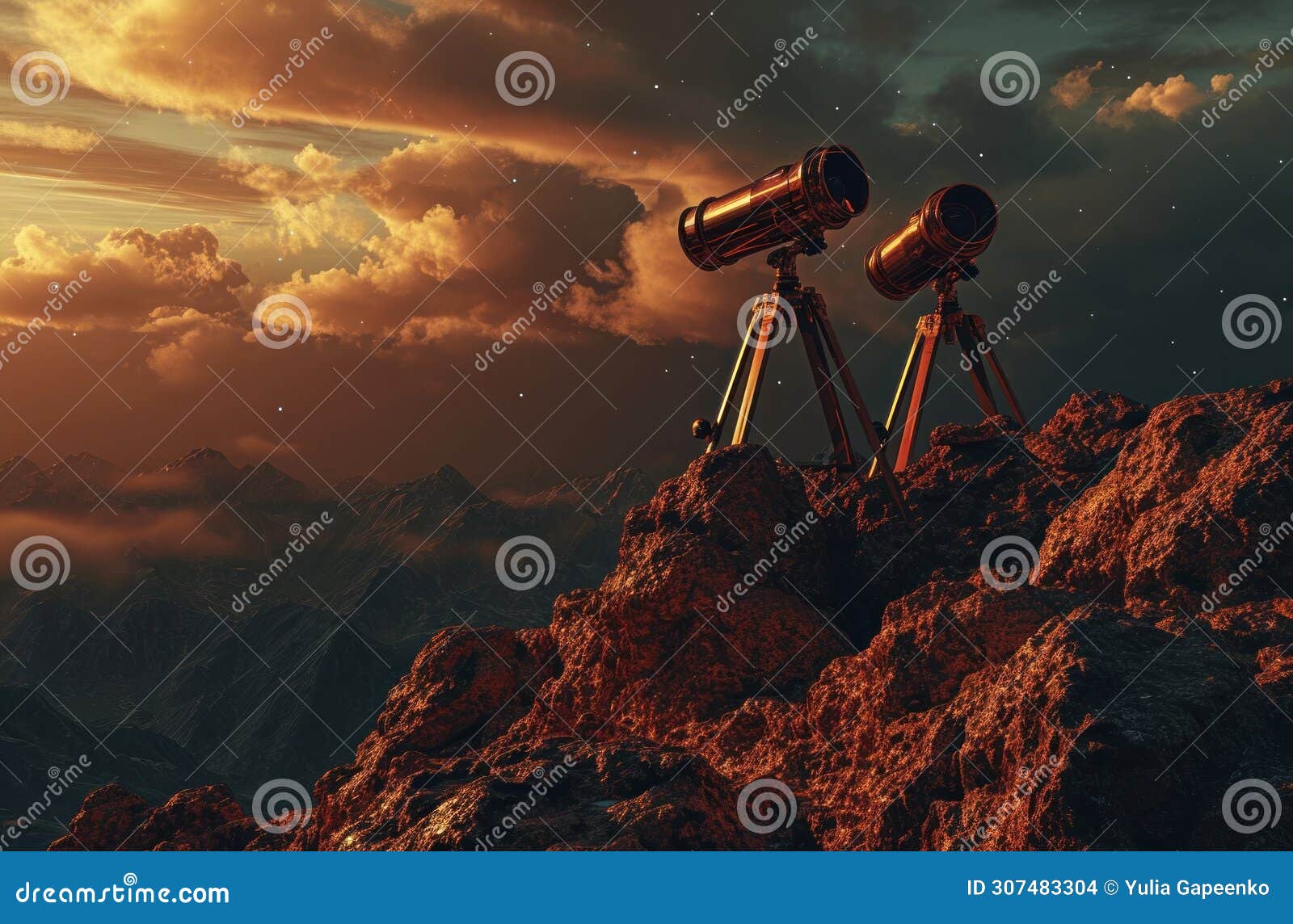 Two Telescopes on a Mountain in a Dark Sky Stock Photo - Image of ...