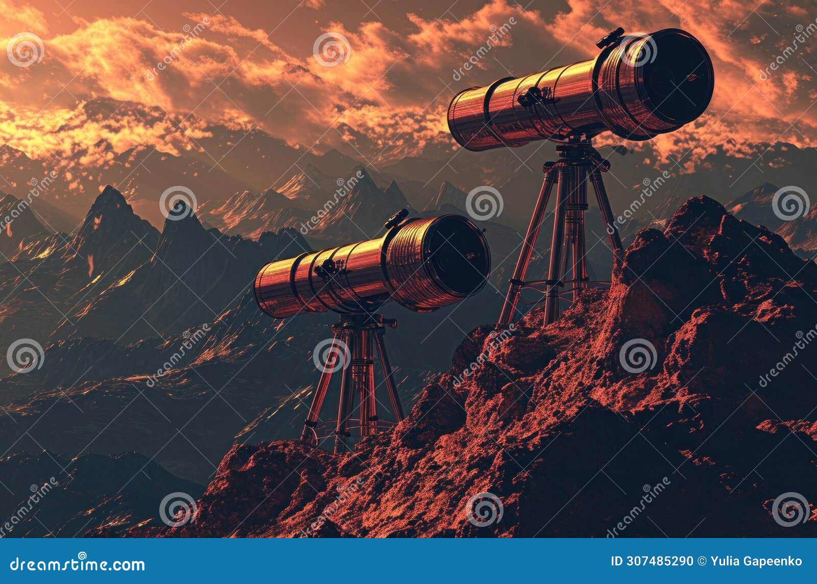 Two Telescopes on a Mountain in a Dark Sky Stock Photo - Image of outer ...