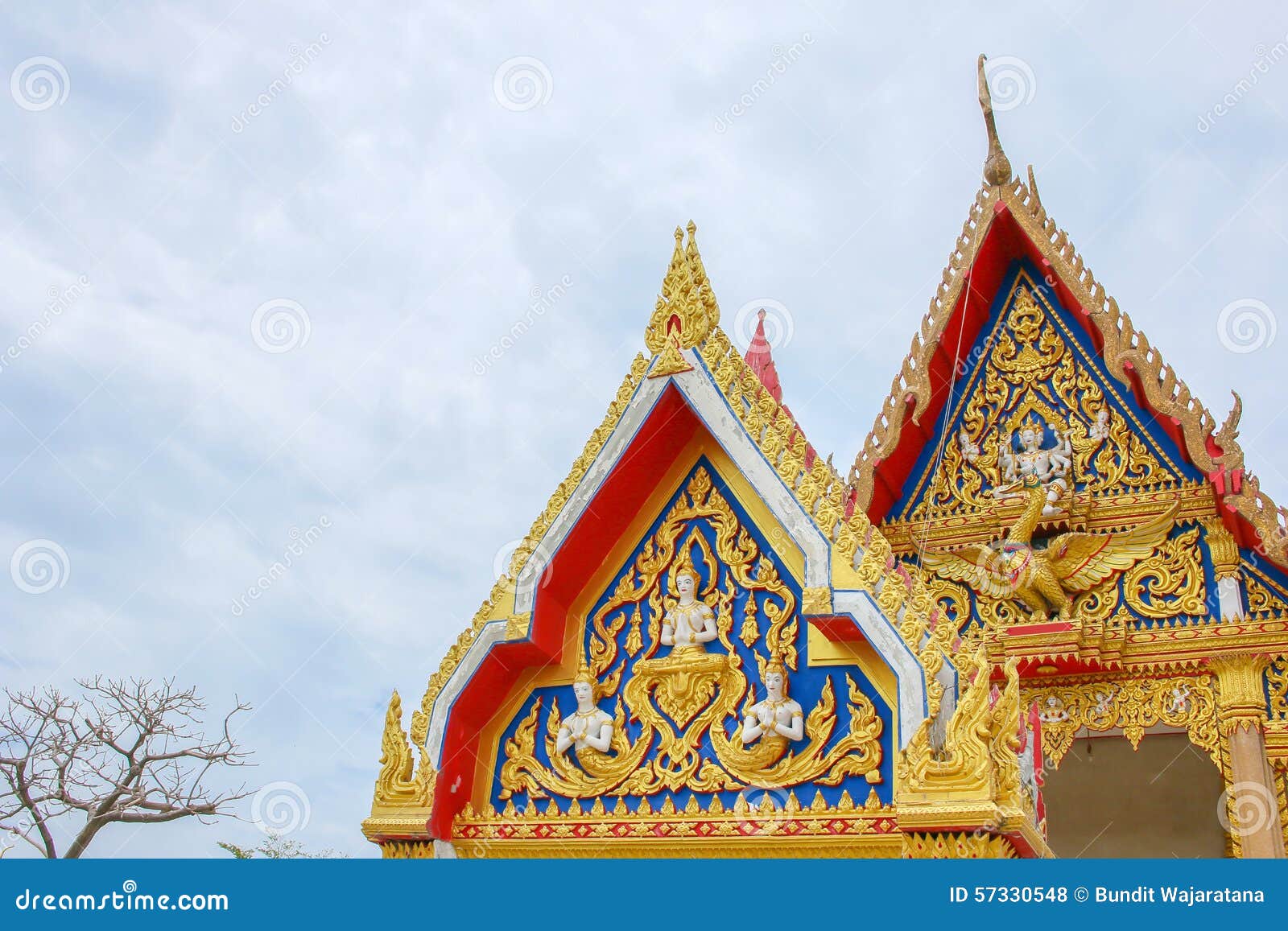 Two Temple Facade on Sky Background Stock Photo - Image of golden ...