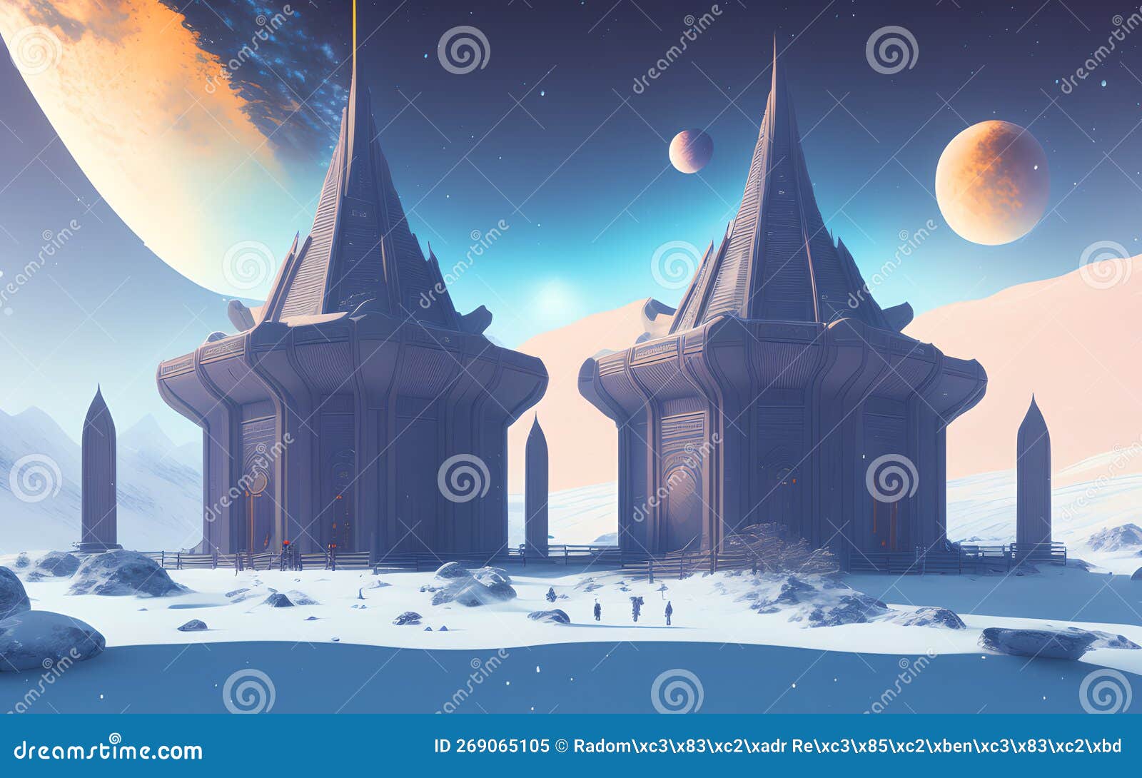 Two Temples on Winter Fantasy Planet Somewhere in the Universe ...