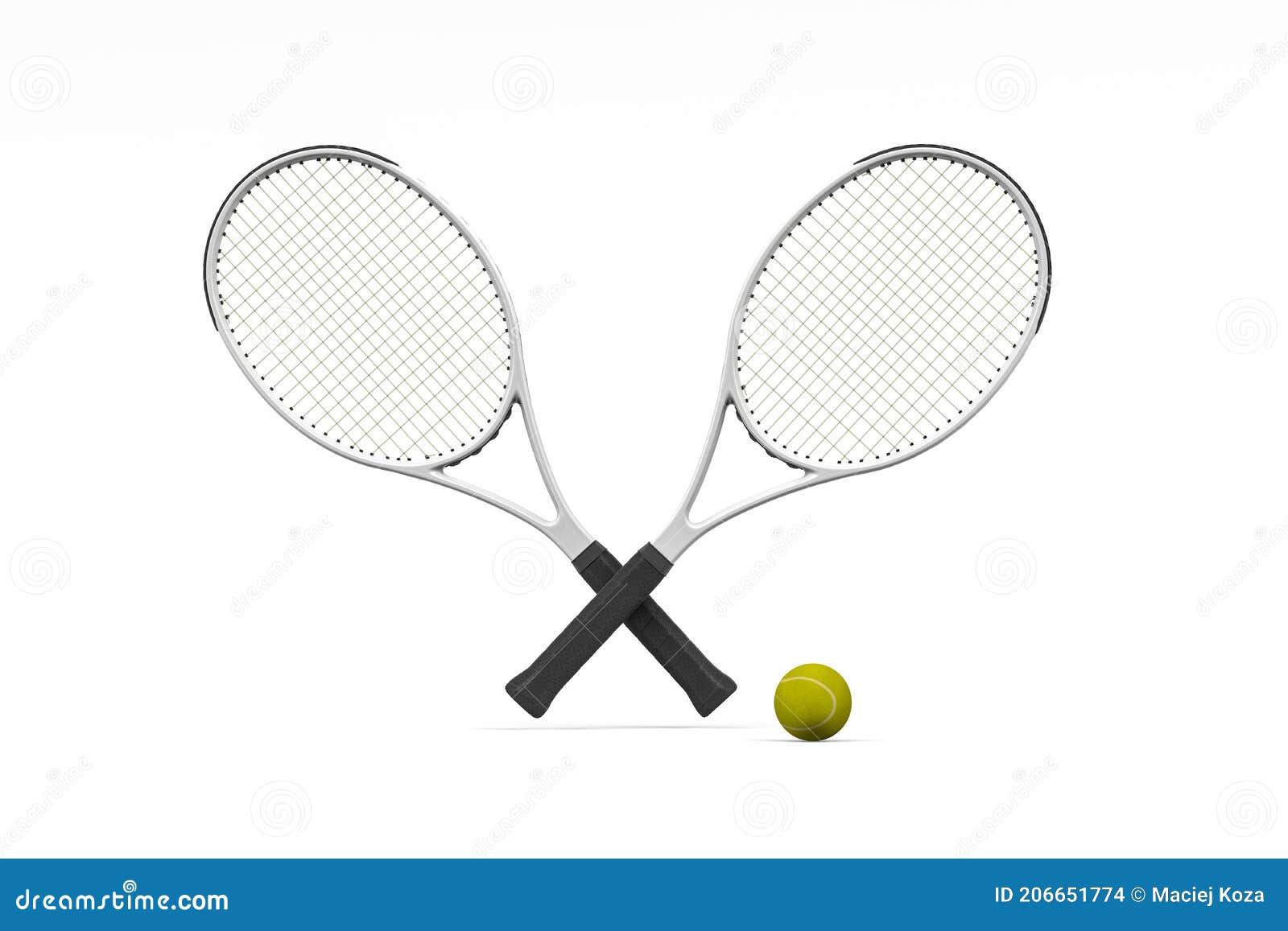 Two Tennis Rackets with a Ball Isolated on White Stock Illustration ...