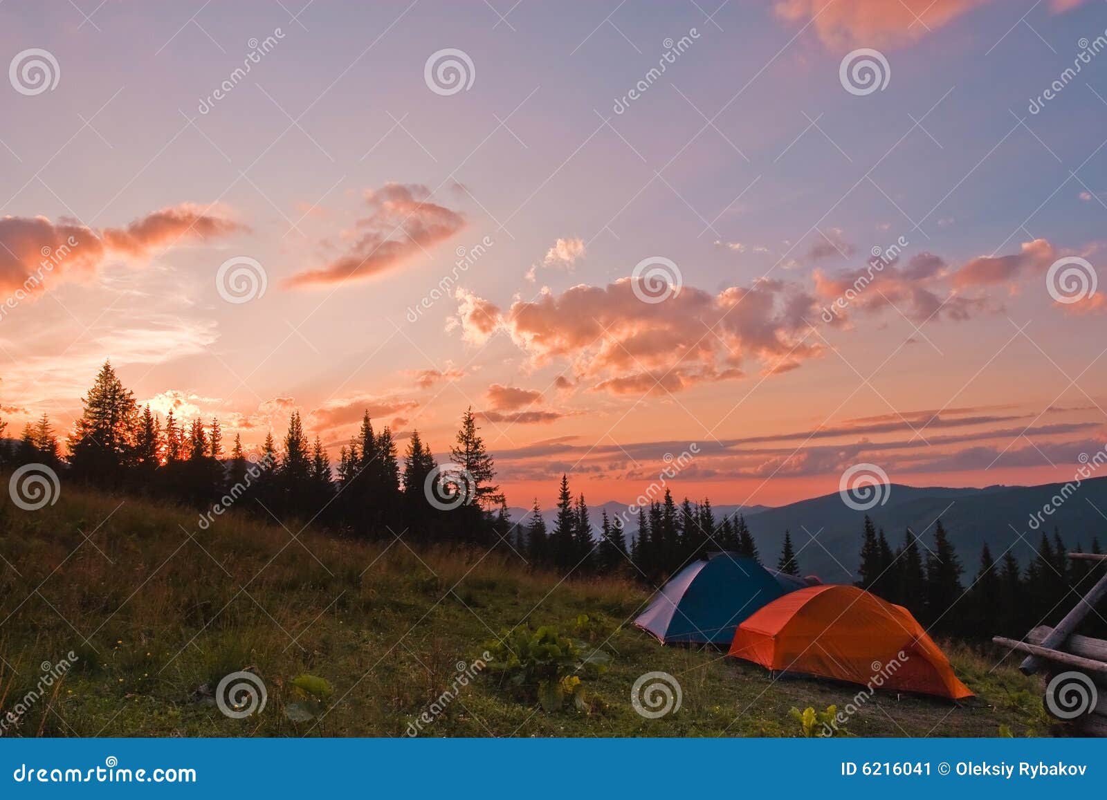 Two tents at sunset stock image. Image of camping, carpathians - 6216041