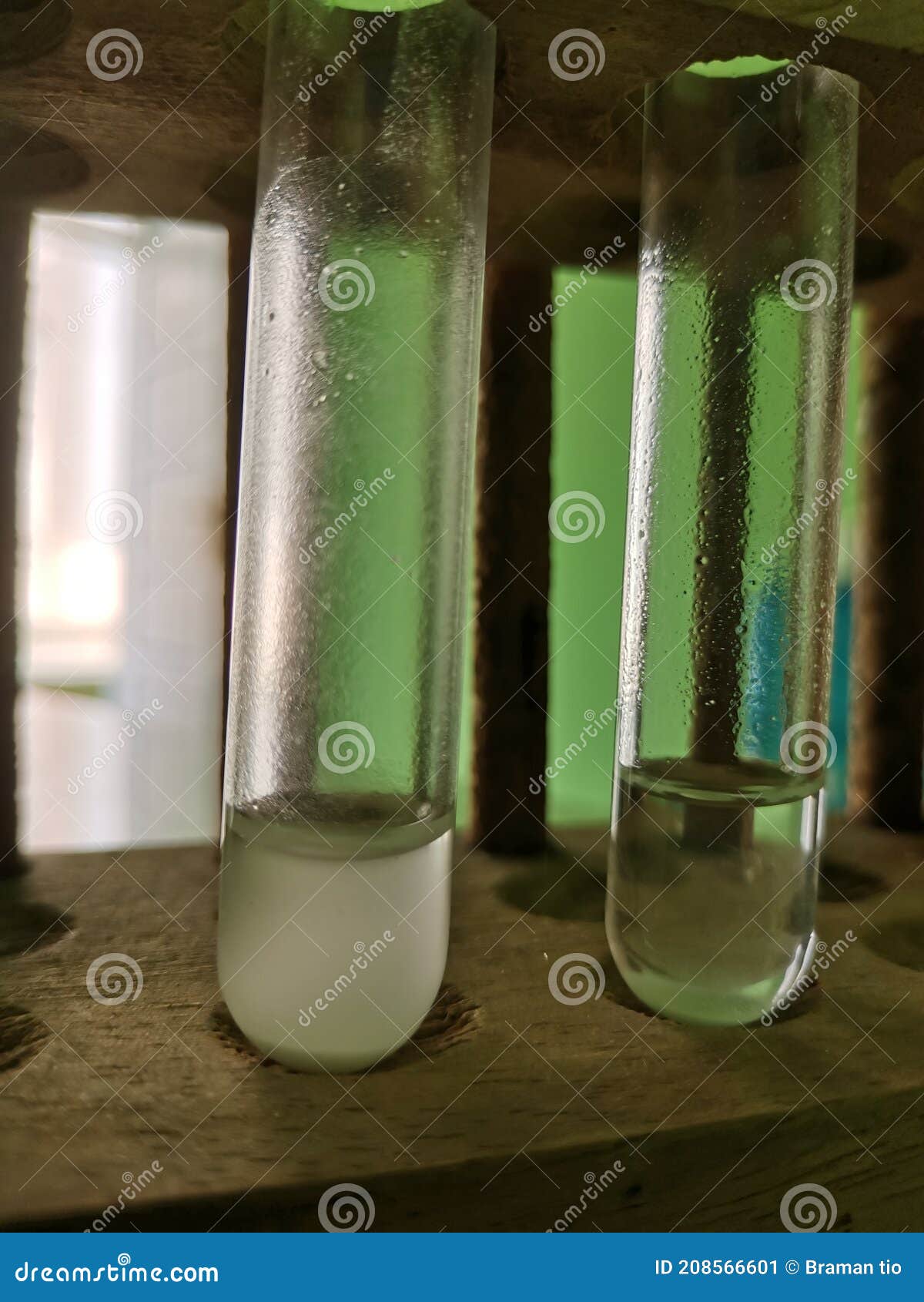Two Test Tubes with Different Reaction Colors. Stock Image - Image of ...