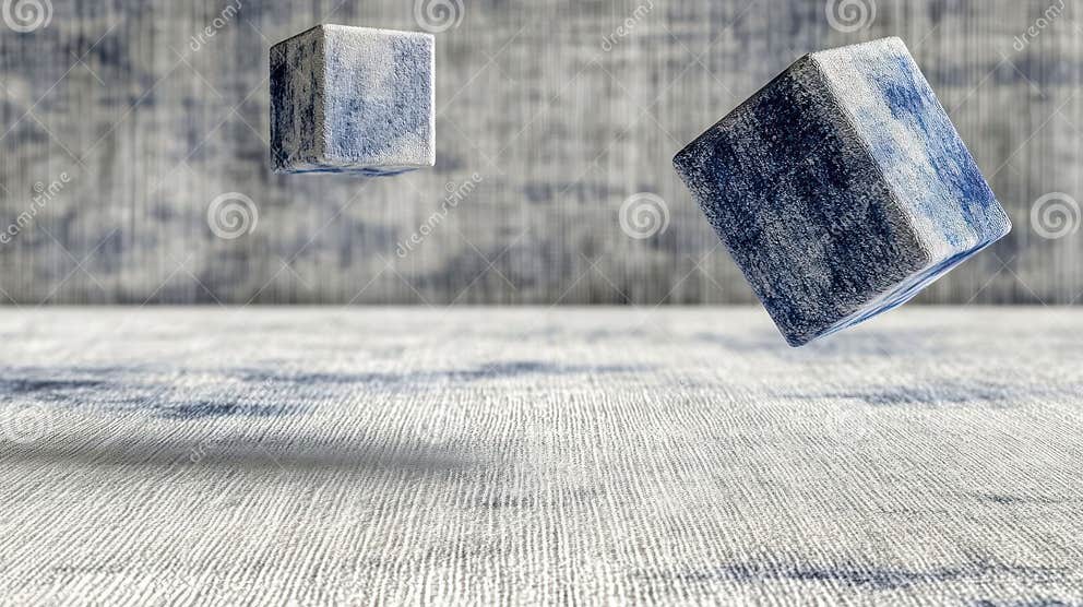 Two Textured Cubes Float Above a Patterned Surface, Creating a ...