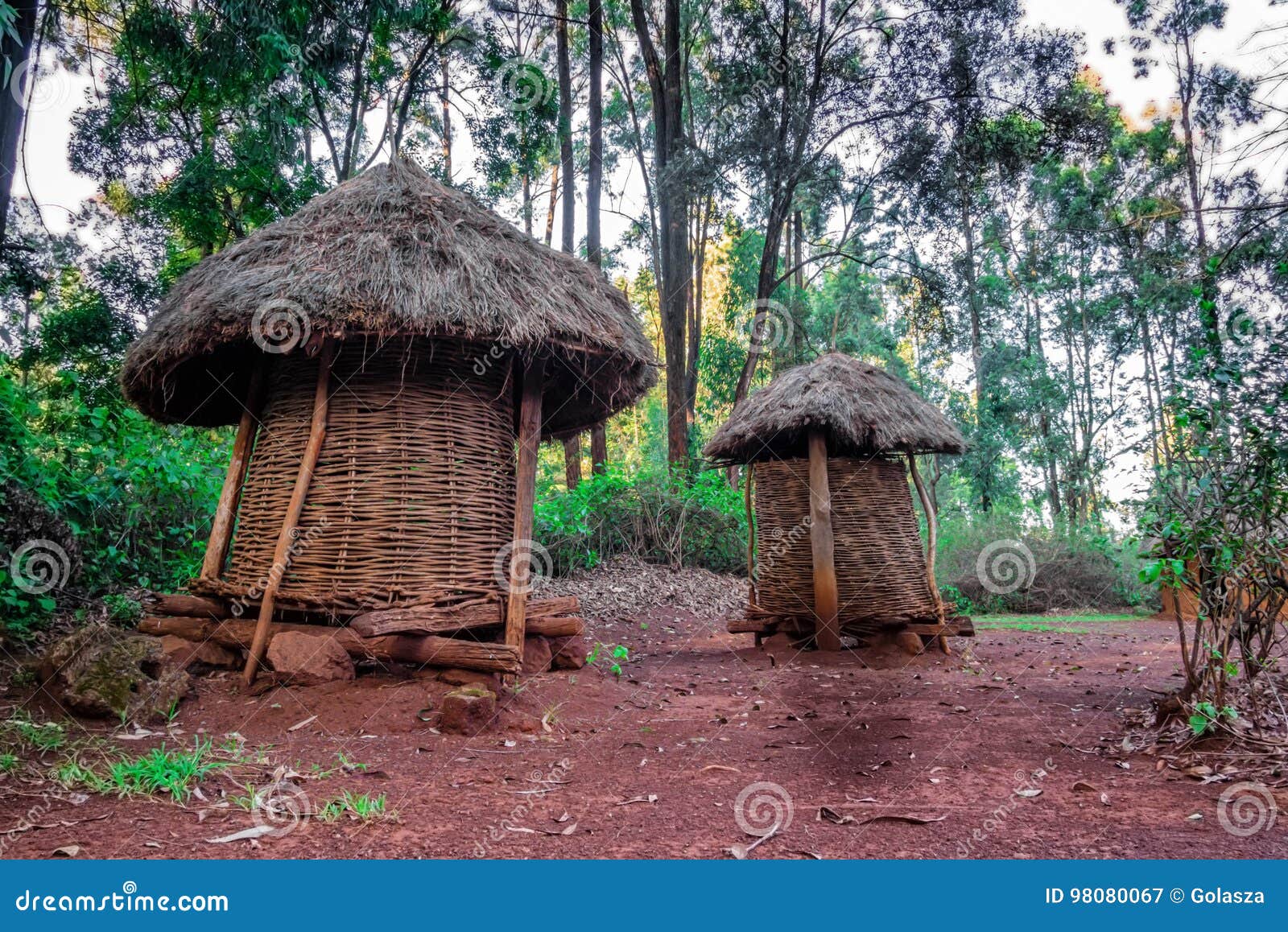 Two Thatched Granaries in African Village, Kenya Stock Image - Image of ...