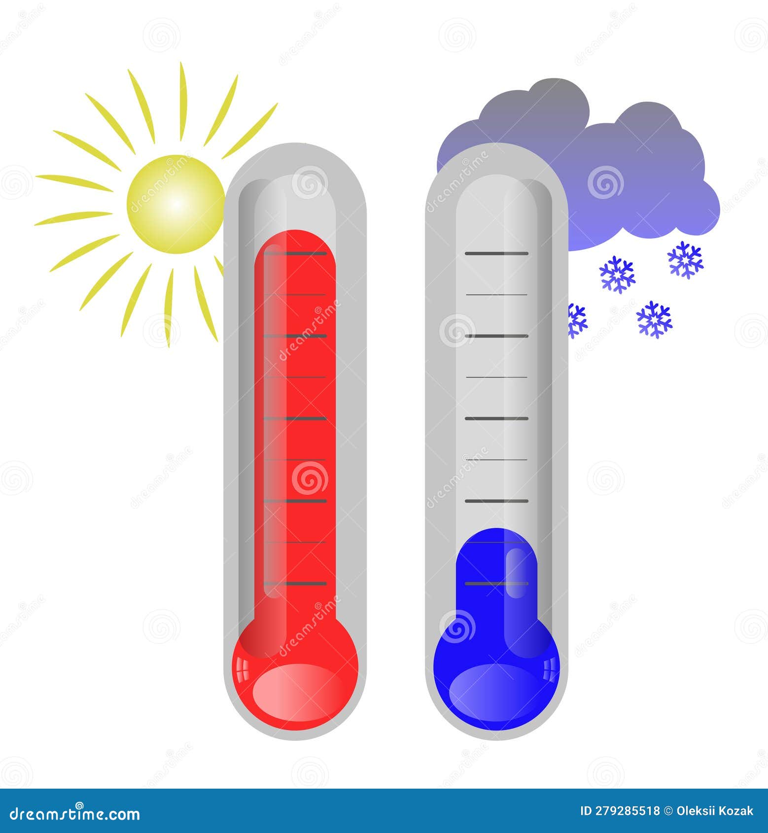 Two Thermometers Show Cold and Warm. Vector Flat Design Stock Vector ...