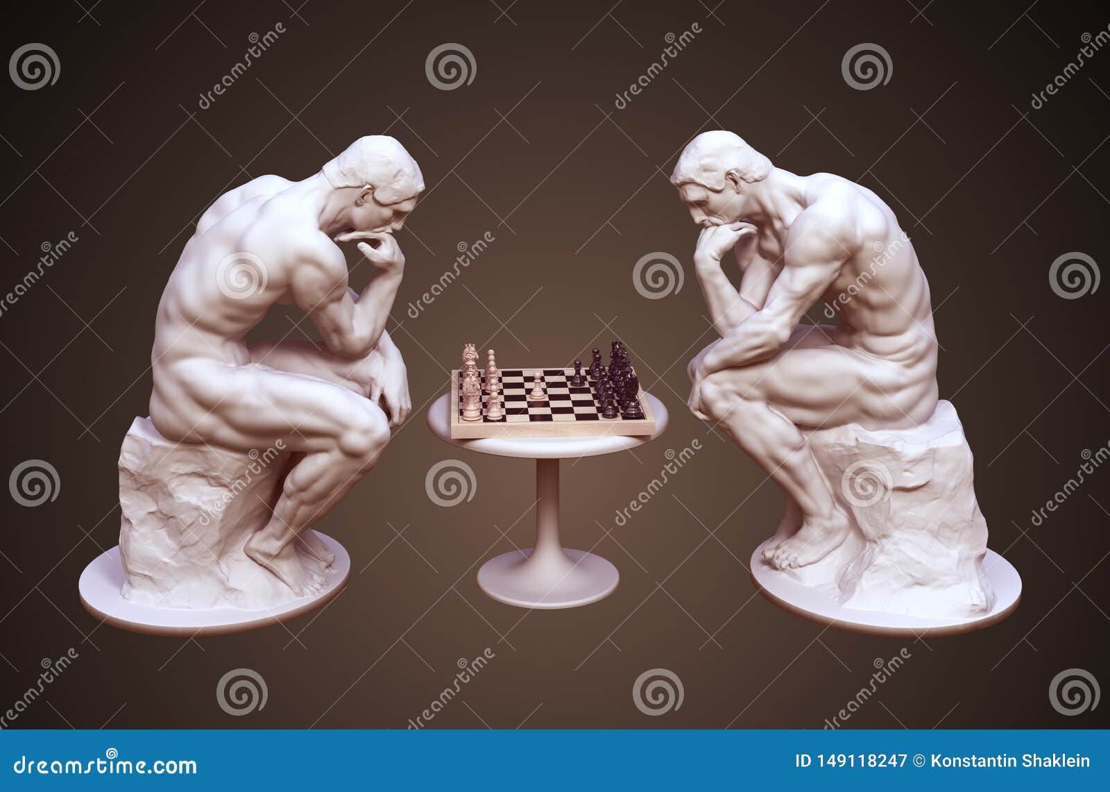 Two Thinkers Pondering the Chess Game on Brown Background Editorial ...