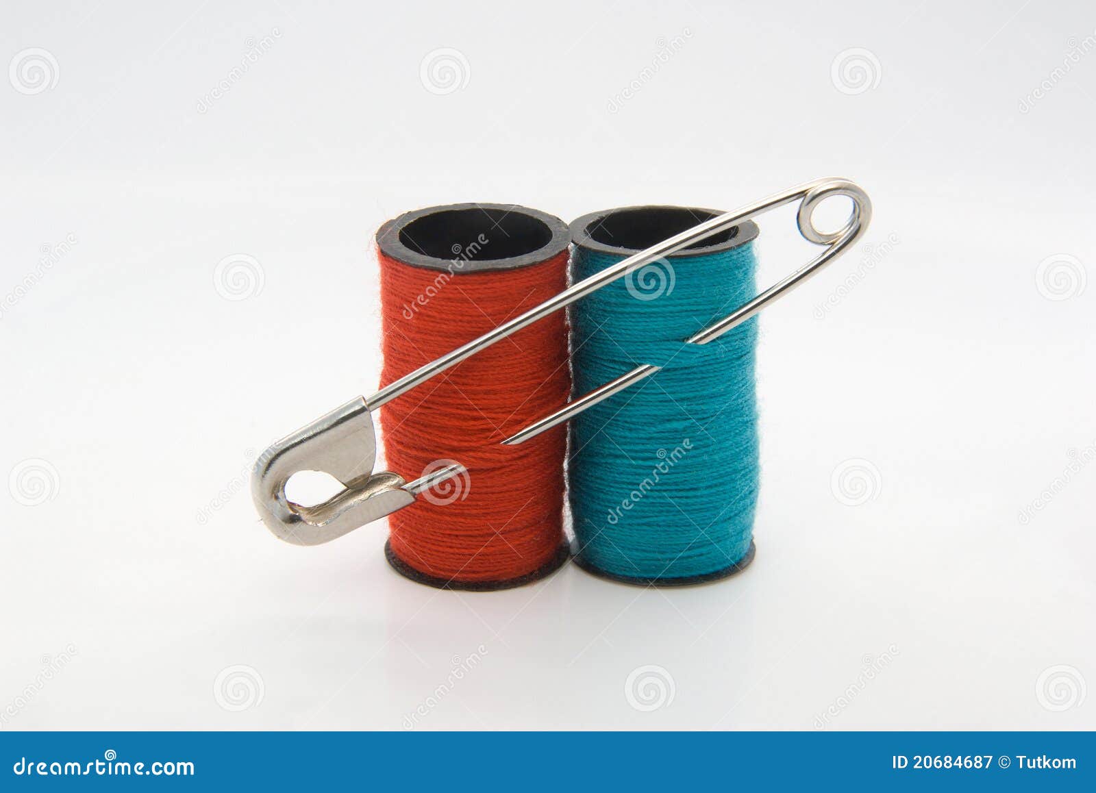 Two Threads Conected by the Safety-pin Stock Image - Image of steel ...