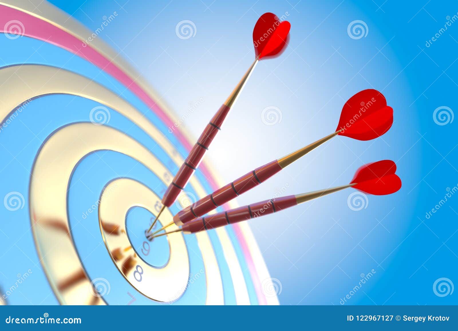 Two Three Red Darts Hitting the Bullseye Aim. Concept of Success 3d ... Two Three Red Darts Hitting the Bullseye Aim. Concept of Success 3d ...