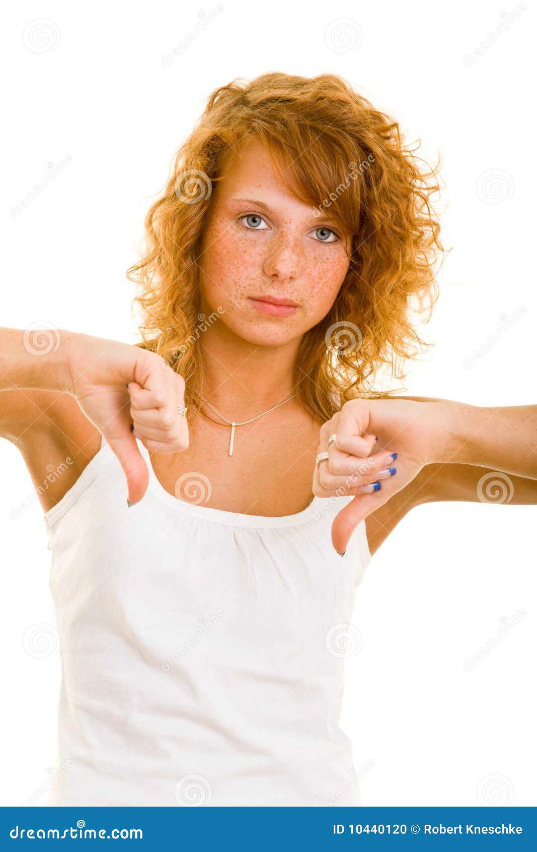 Two thumbs down stock photo. Image of long, redhead, loser - 10440120