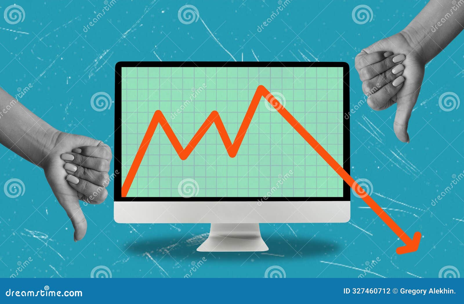 Two Thumbs Down on a Computer Screen Showing a Dropping Graph Stock ...