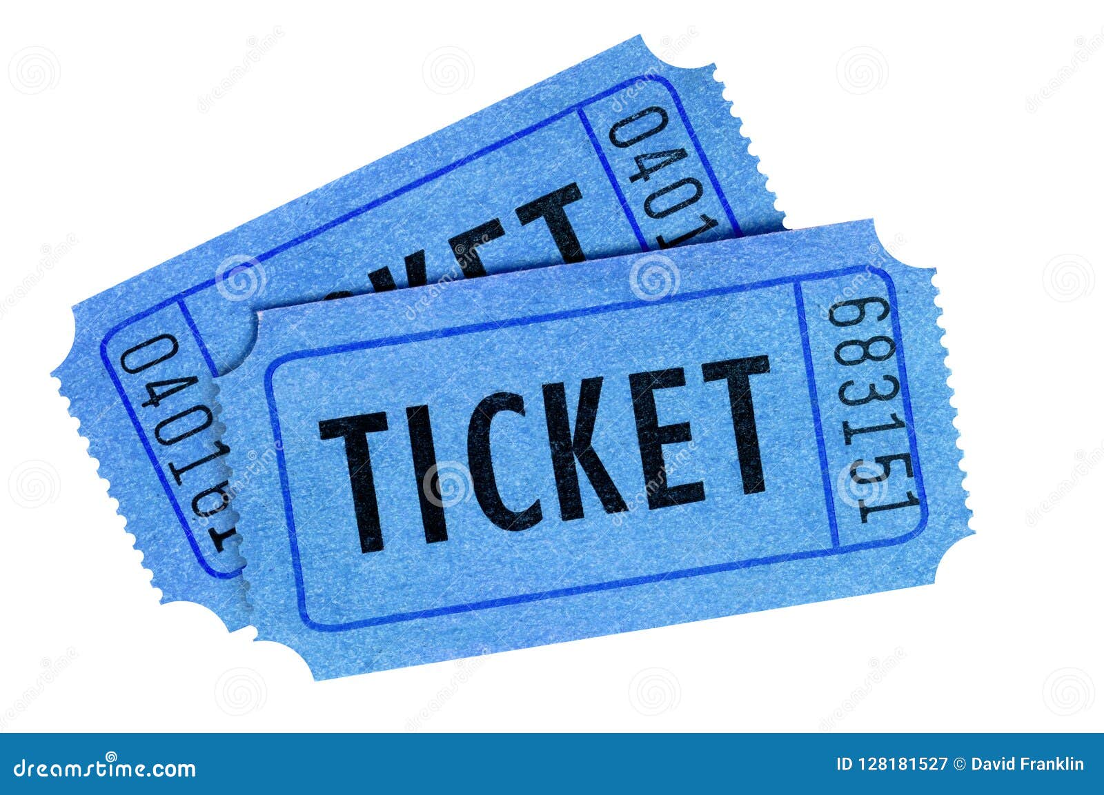 Two Tickets Blue Front View Isolated White Background Stock Image ...