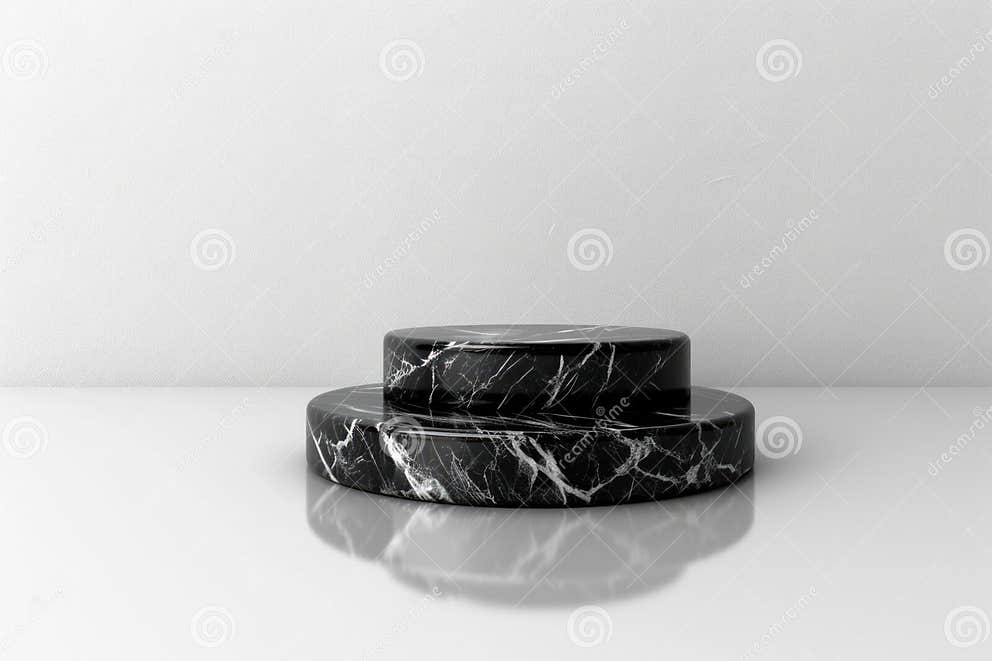 A Two-tiered Black Marble Platform Sits on a White Surface, Creating a ...