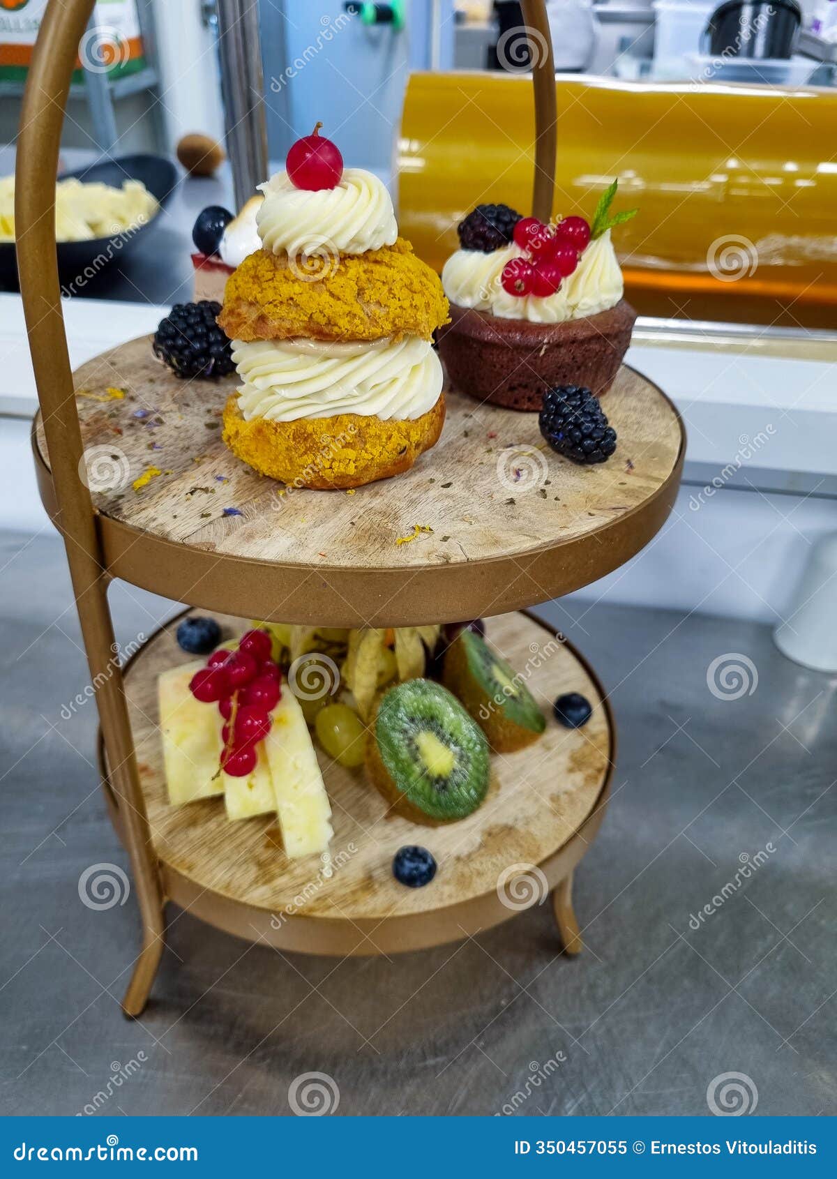 Tiered Dessert Stand On Blue Background Stock Photography ...