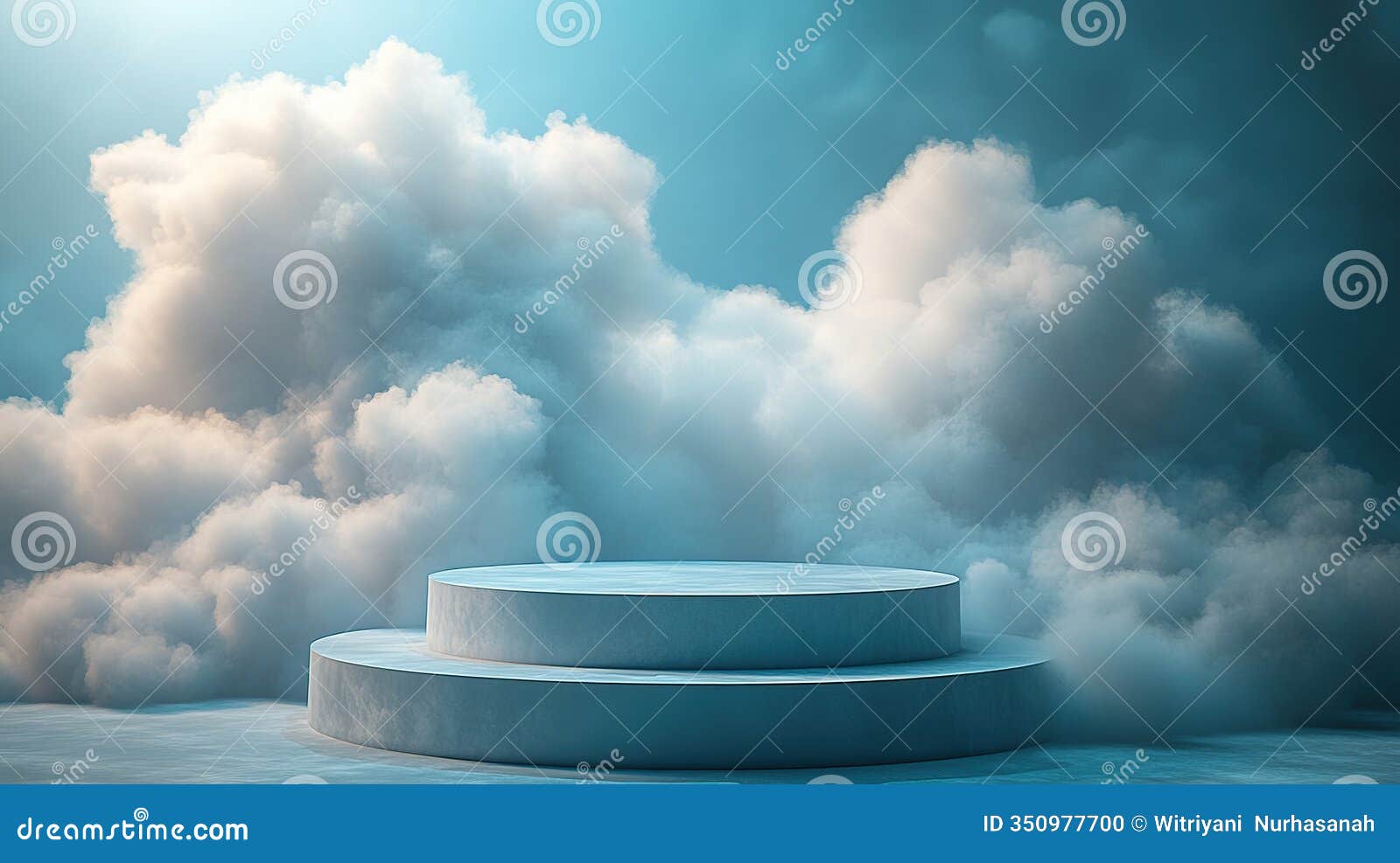 Two-tiered Light-blue Platform Amidst Stylized Clouds on a Blue ...