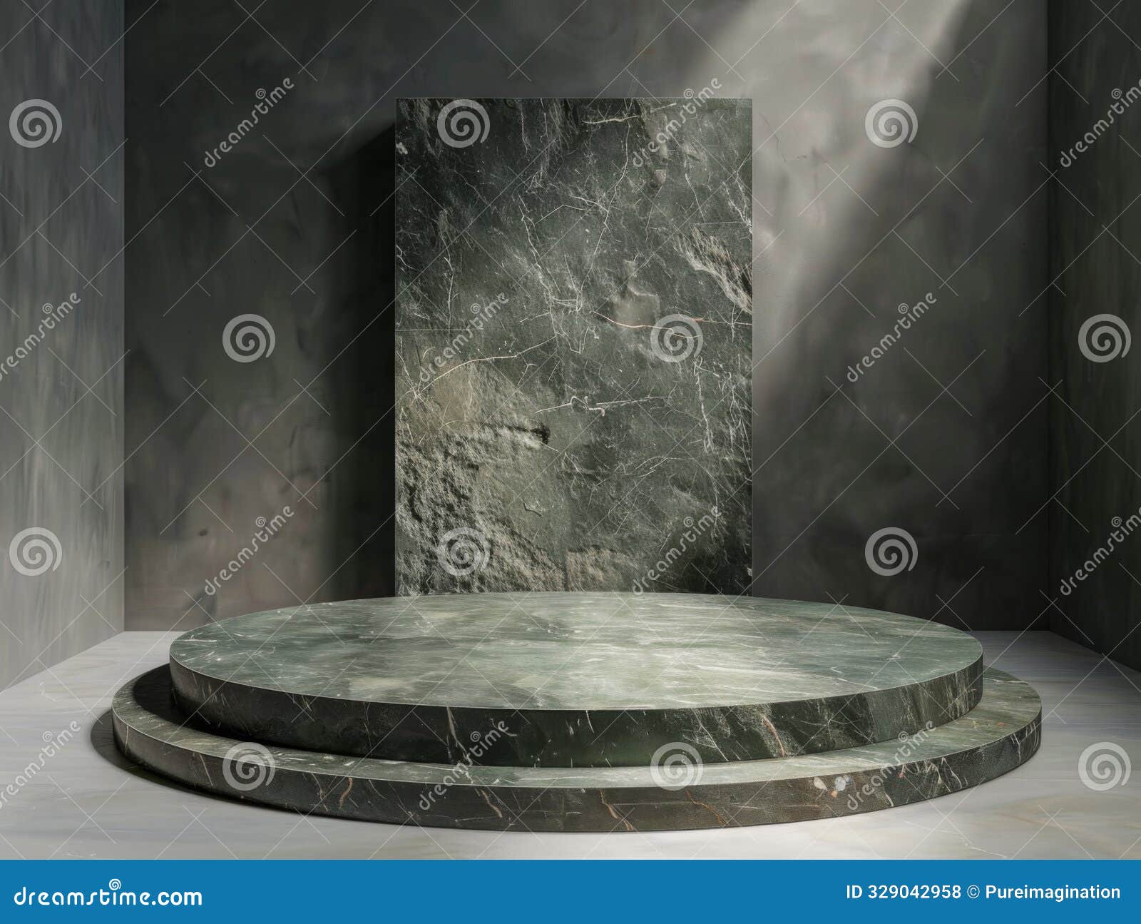 Two-Tiered Marble Platform Against a Green Wall Stock Illustration ...