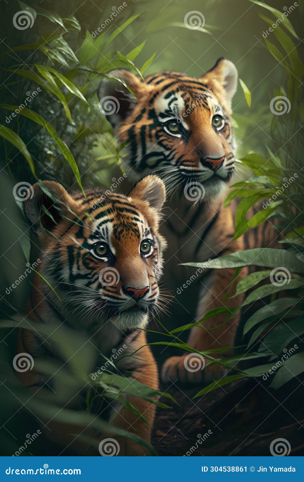 Two Tiger Cubs in the Jungle. Wildlife Scene from Nature Stock ...