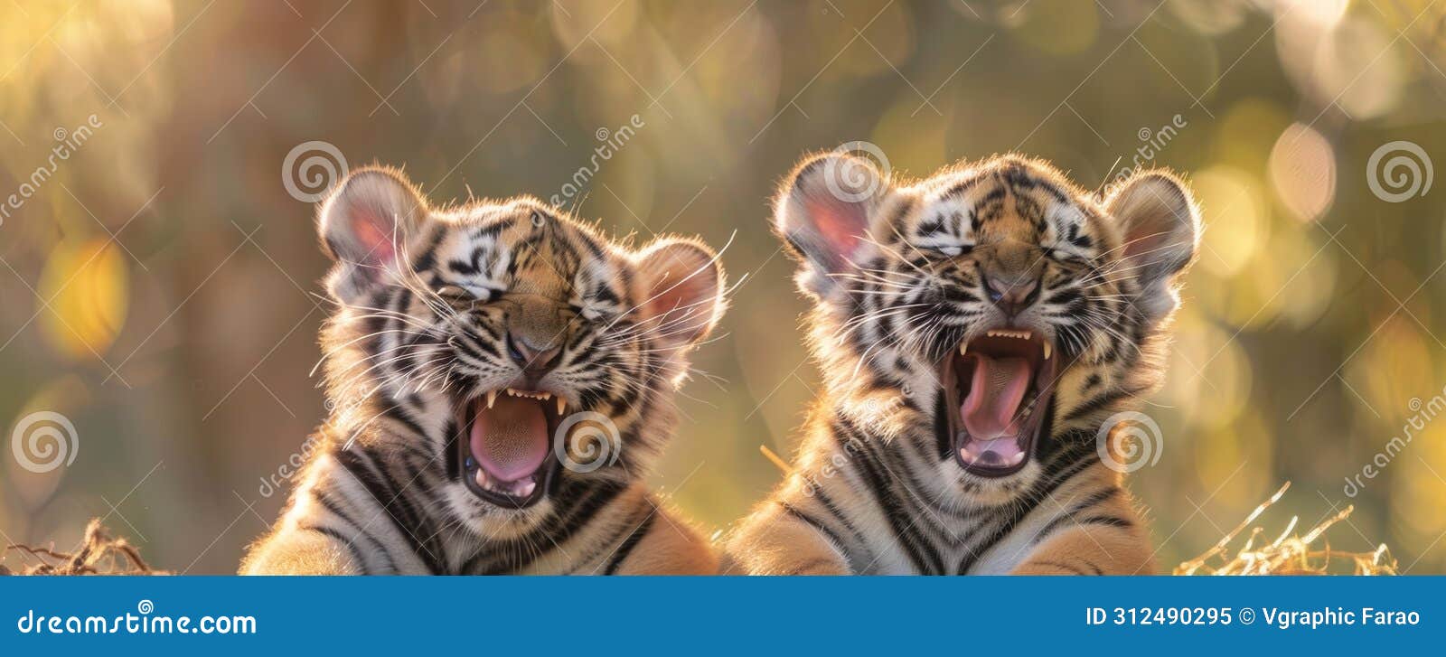 Two Tiger Cubs Playfully Roaring Stock Image - Image of golden ...
