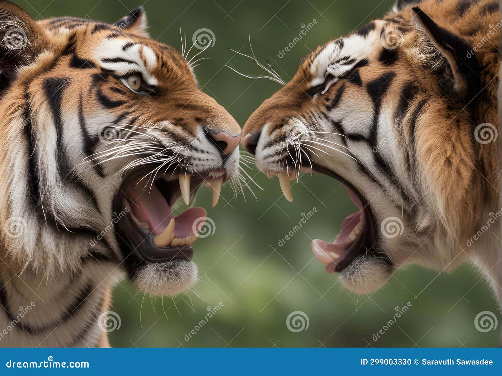 Two Tiger Bared Their Teeth and Threatened Each Other Stock ...