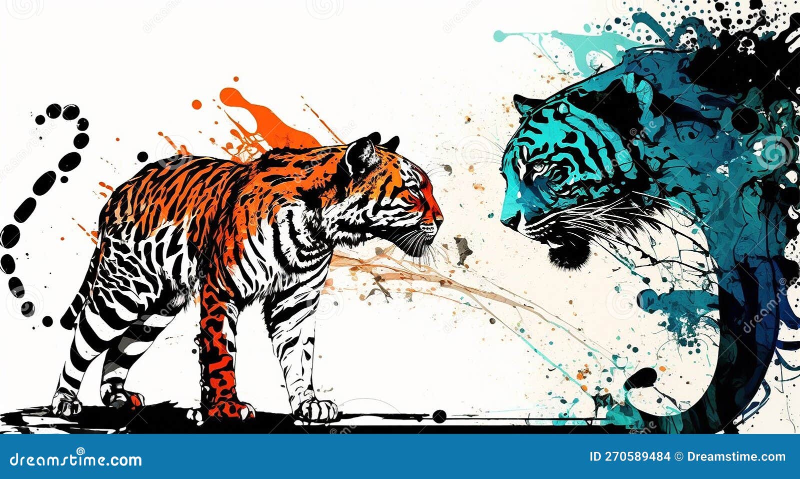 Two Tigers Growing Watercolor Created by Generative Ai Stock ...