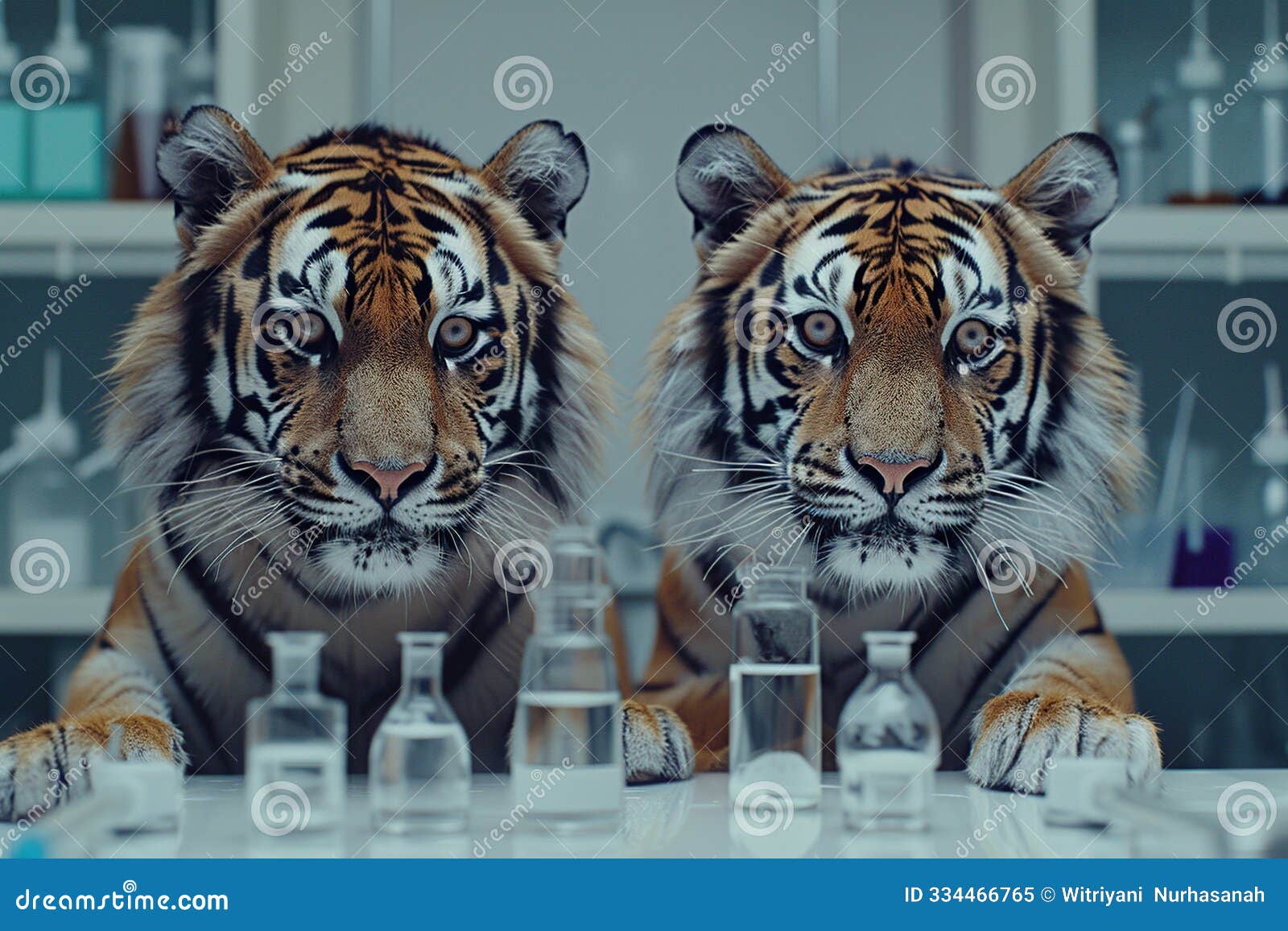 Two Tigers in a Laboratory Setting Stock Illustration - Illustration of ...