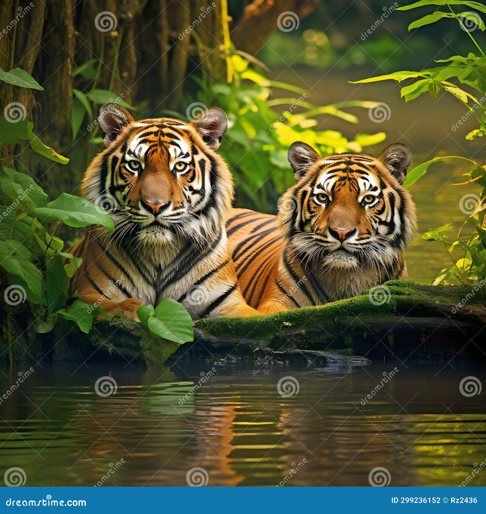 Two tigers posing stock illustration. Illustration of nature - 299236152