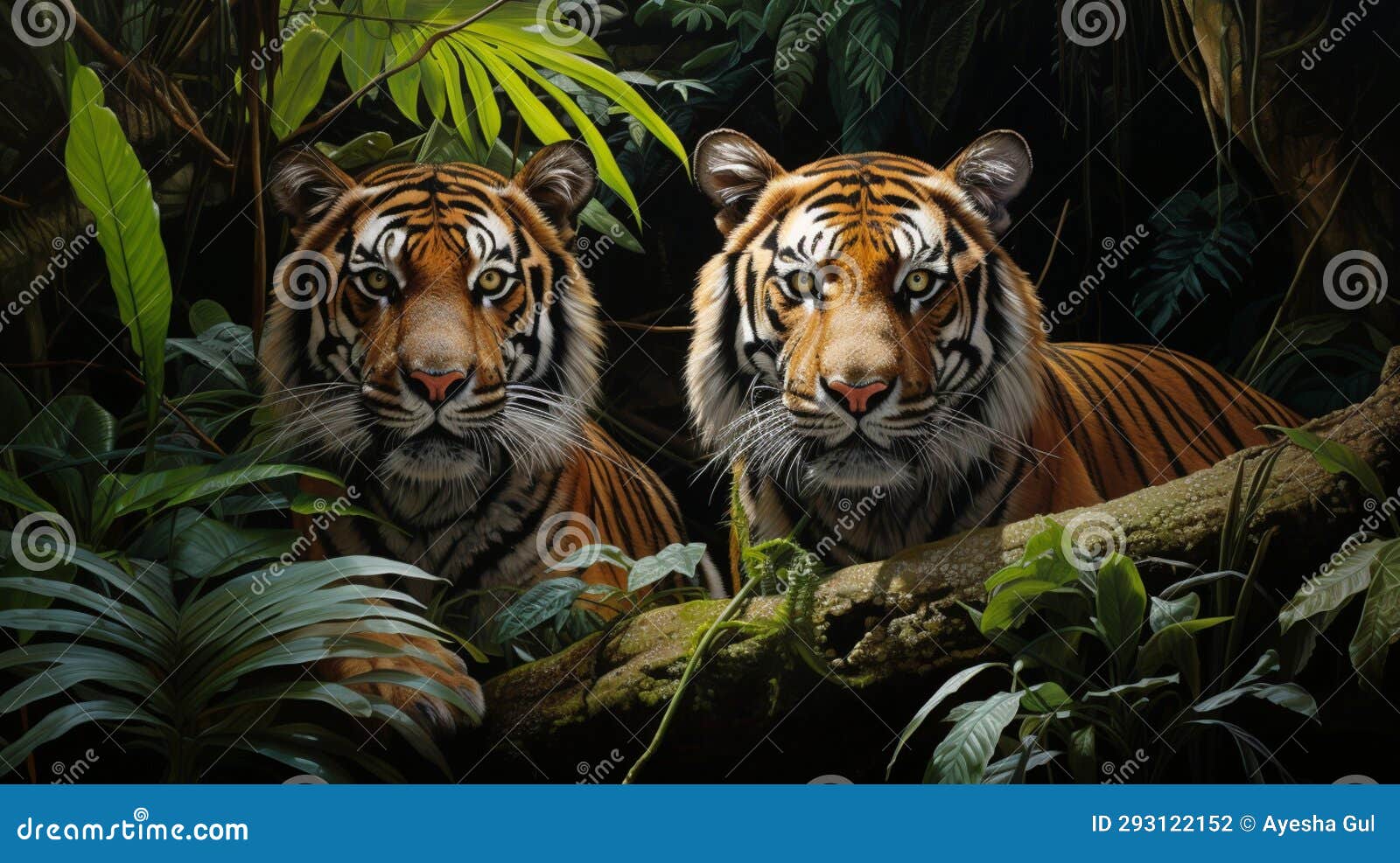 Two Tigers Standing between Trees Generated AI Stock Illustration ...