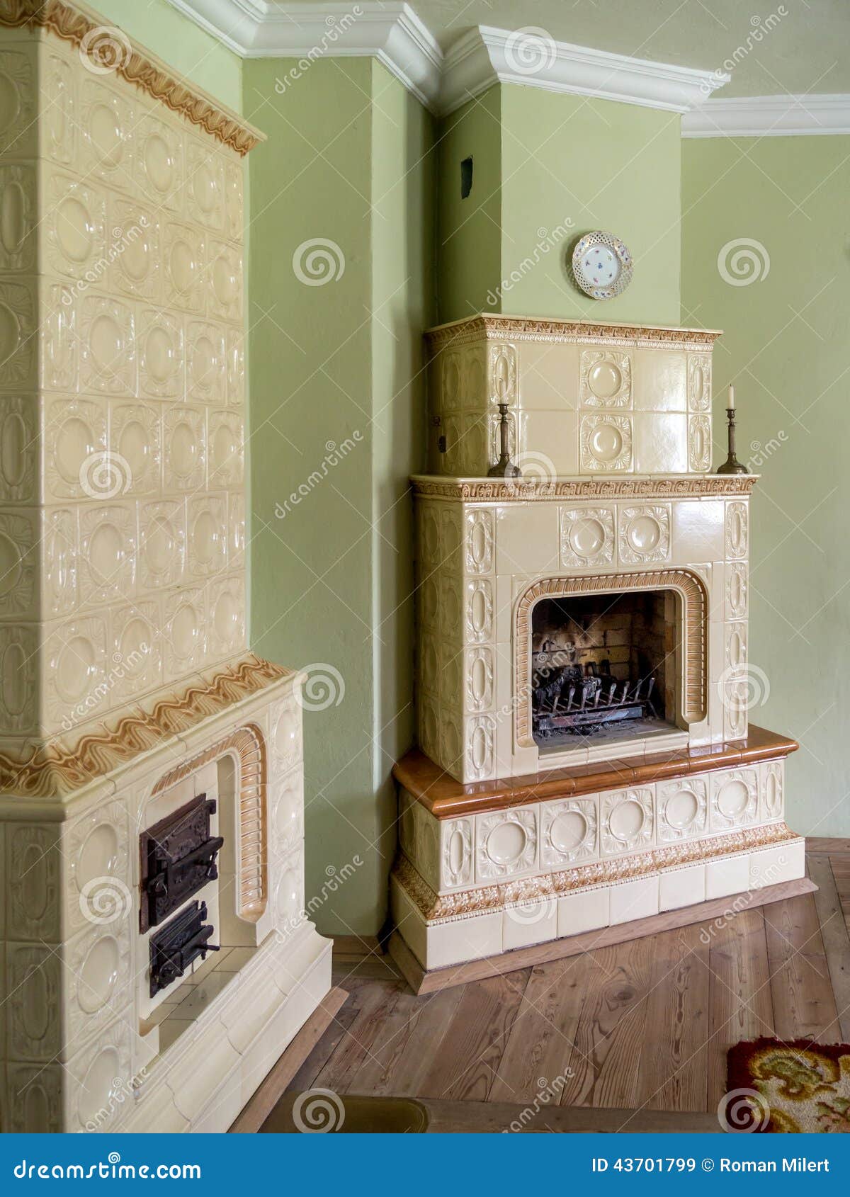 Two tiled stoves stock image. Image of heating, room - 43701799