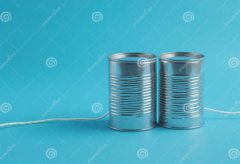 Two Tin Cans Connected by a String on a Blue Background Symbolize ...