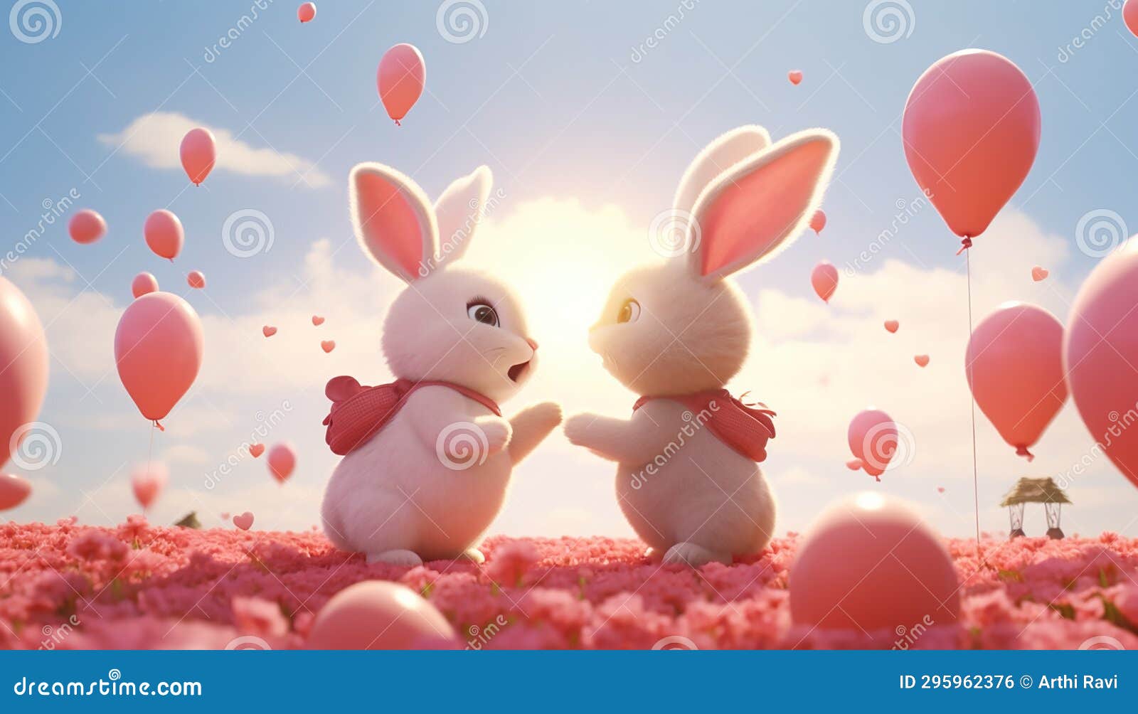 Two Tiny Bunnies Expressing Their Affection Love Concept Stock Illustration - Illustration of ...