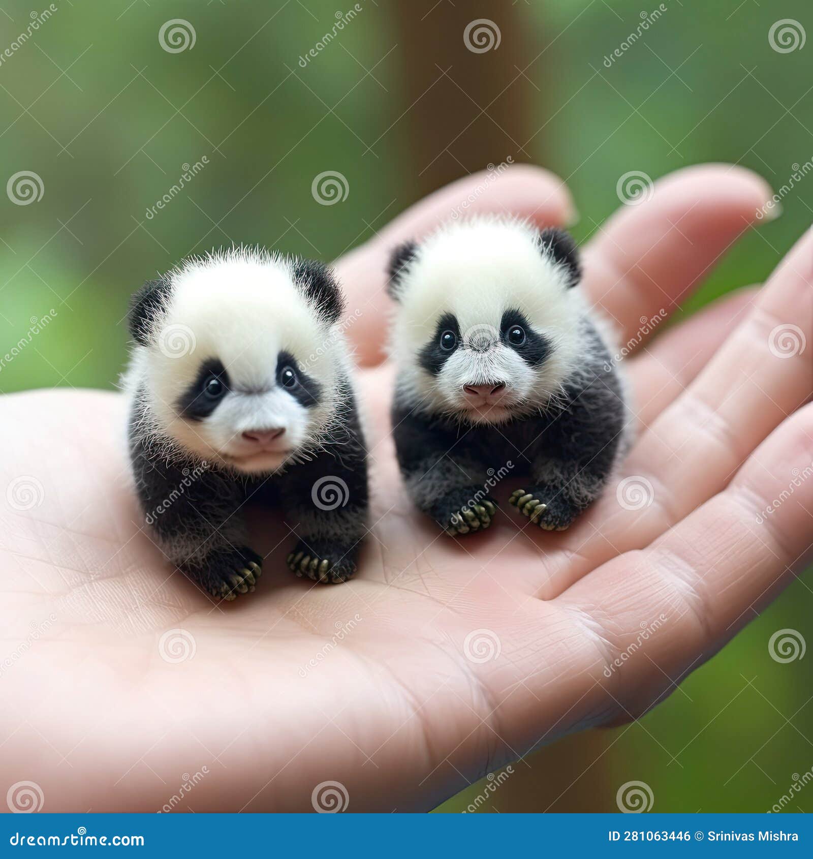 Two Tiny Panda Bears Sitting on a Persons Hand Stock Illustration - Illustration of nose, skin ...