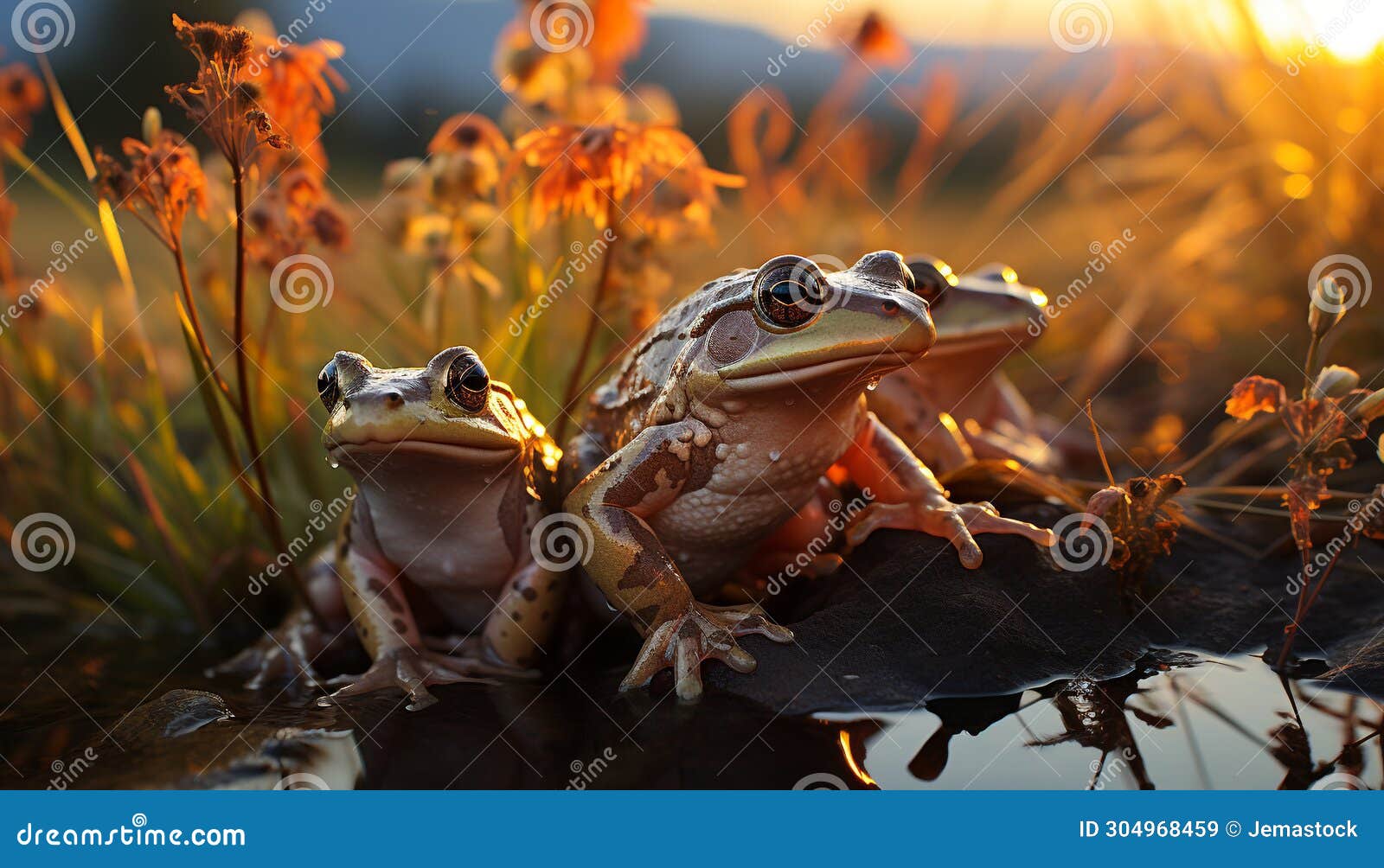 Two Toads Sitting on a Branch, Watching Sunset Generated by AI Stock ...