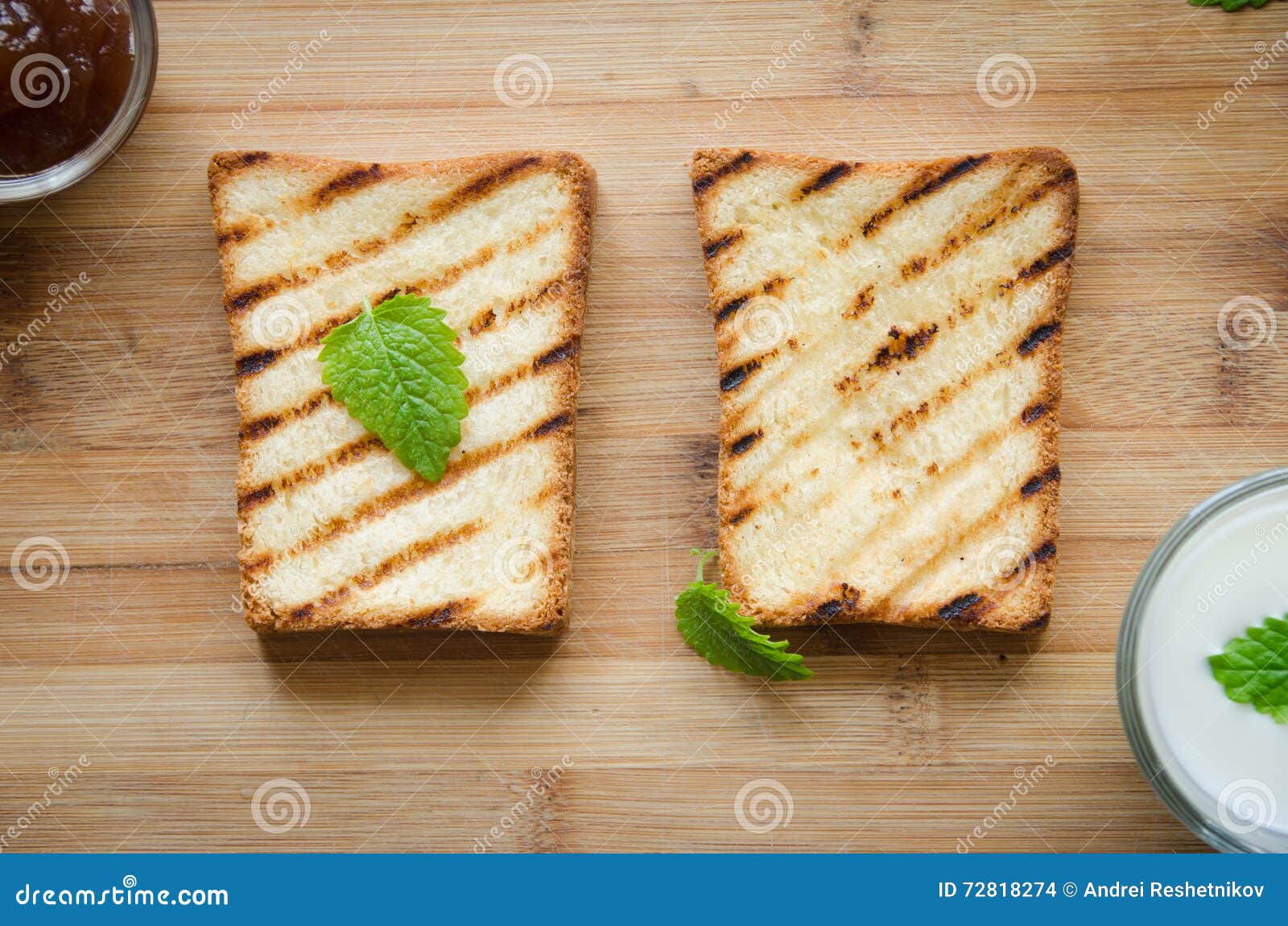 Two Toasts Cutting Board Close Up Stock Photo - Image of mint, cuisine ...