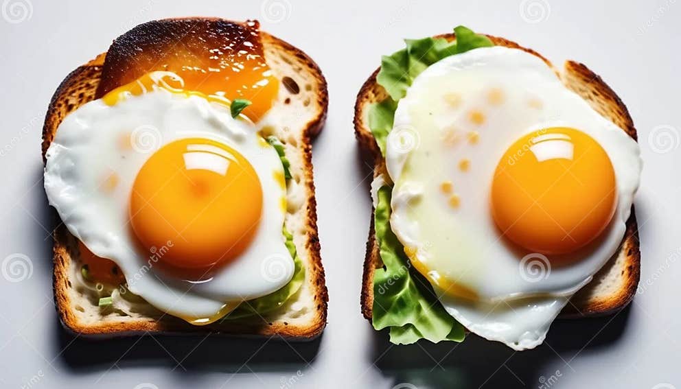 Two toasts with fried eggs stock illustration. Illustration of drink ...