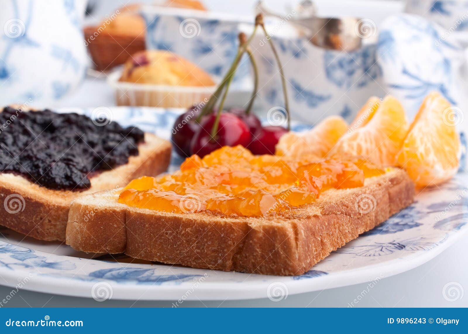 Two toasts with jam stock image. Image of food, slice - 9896243