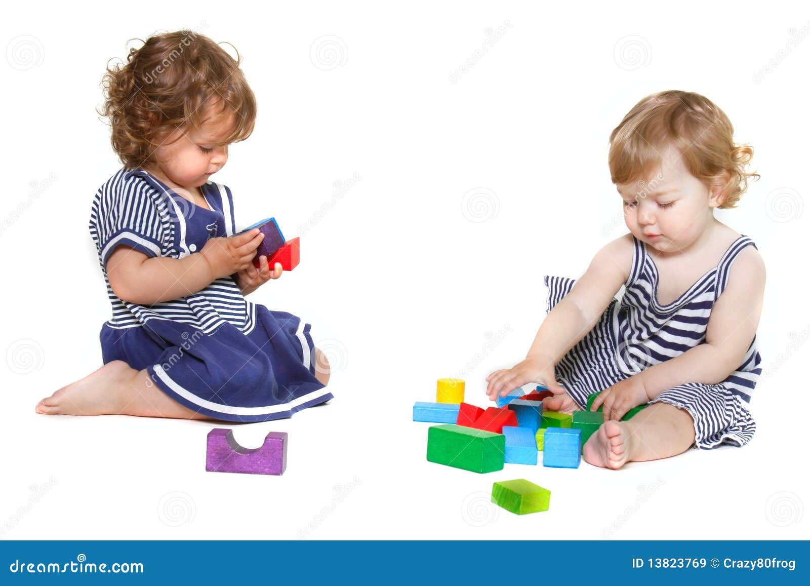 Two Toddler Girls Playing with Building Blocks Stock Image - Image of ...