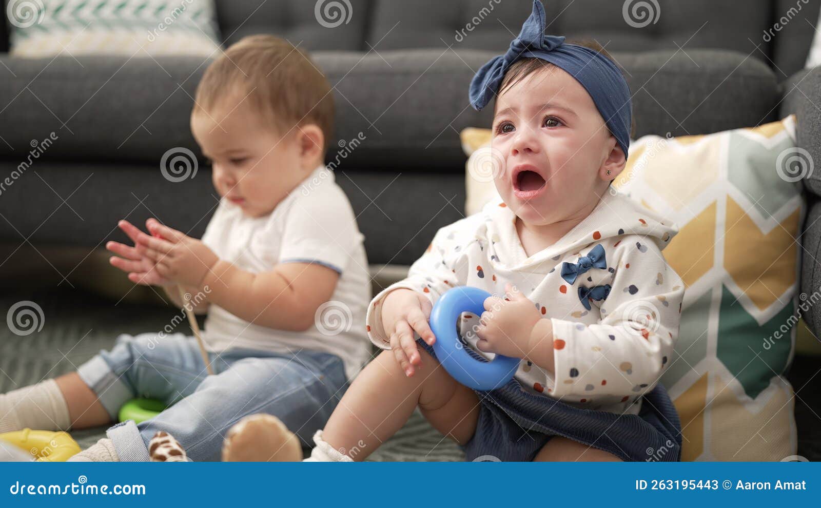 Two Toddlers Playing with Toys Crying at Home Stock Image - Image of ...