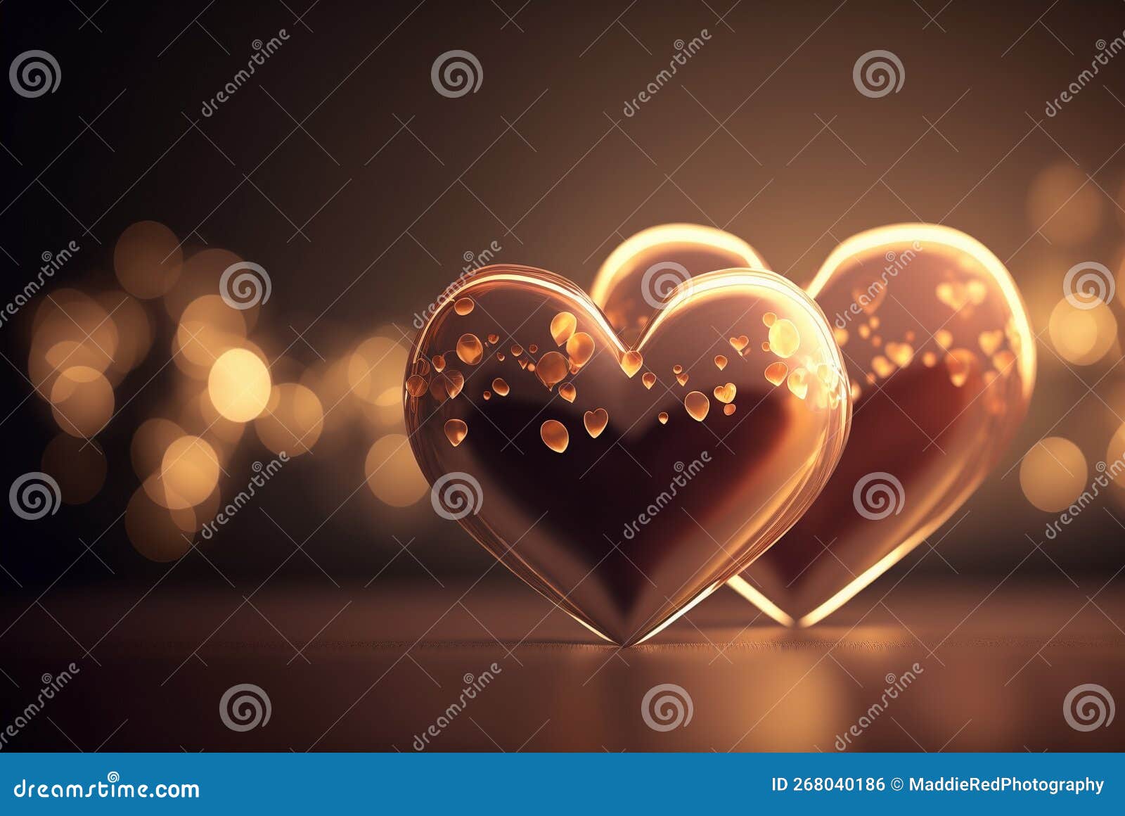 Two Toffee Coloured Glass Hearts on a Bokeh Background. Stock ...