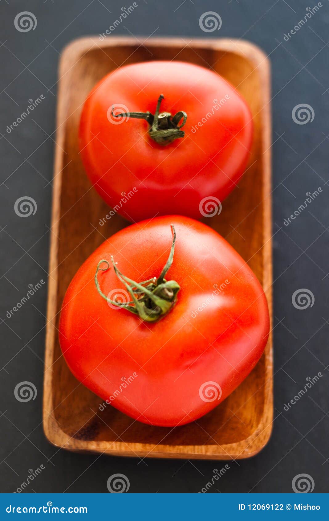 Two tomatoes in tray stock photo. Image of fresh, board - 12069122