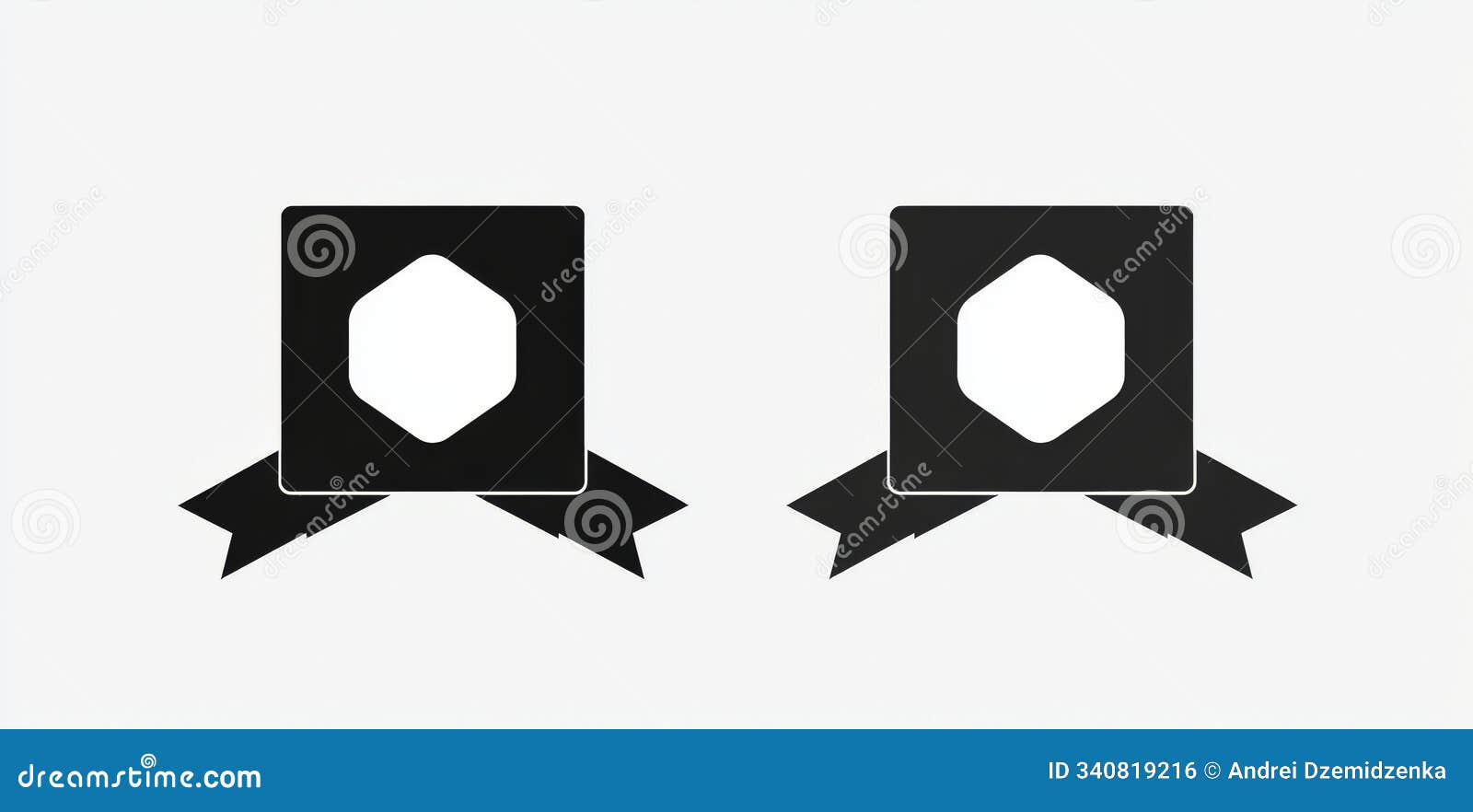 Two-tone Badge with Ribbon Icon in Black and White Stock Illustration ...