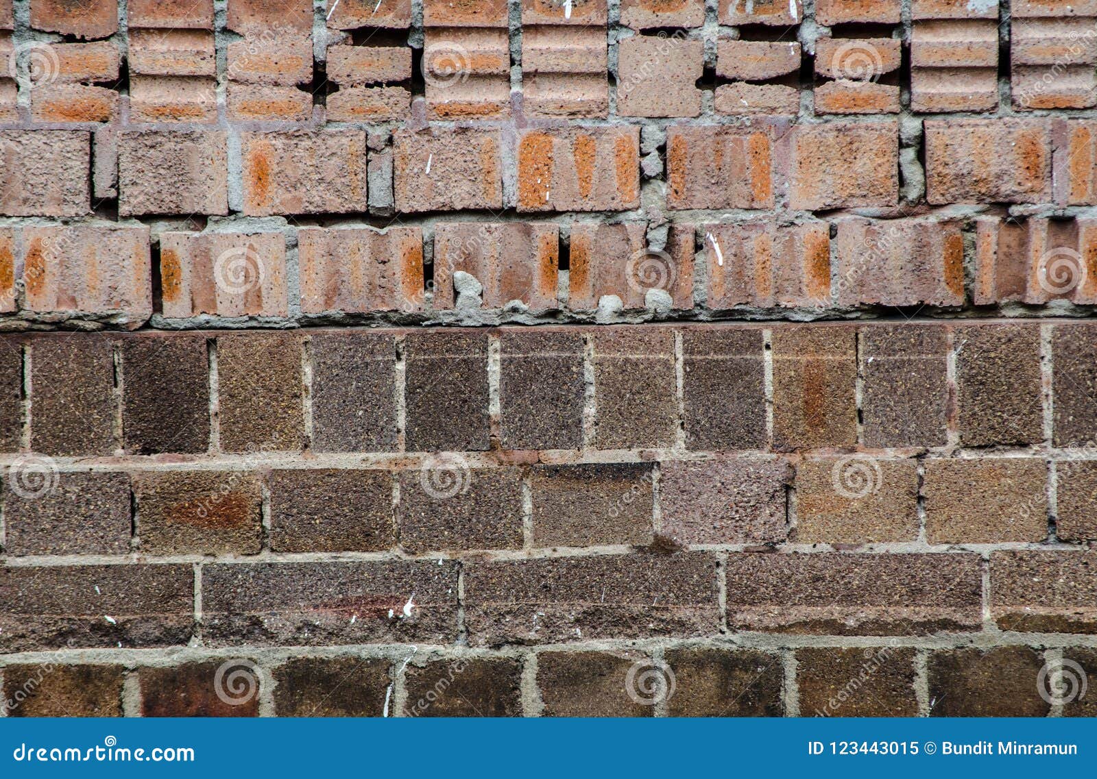 Two Tone Old Red Bricks Wall in Close Up. Stock Image - Image of solid ...
