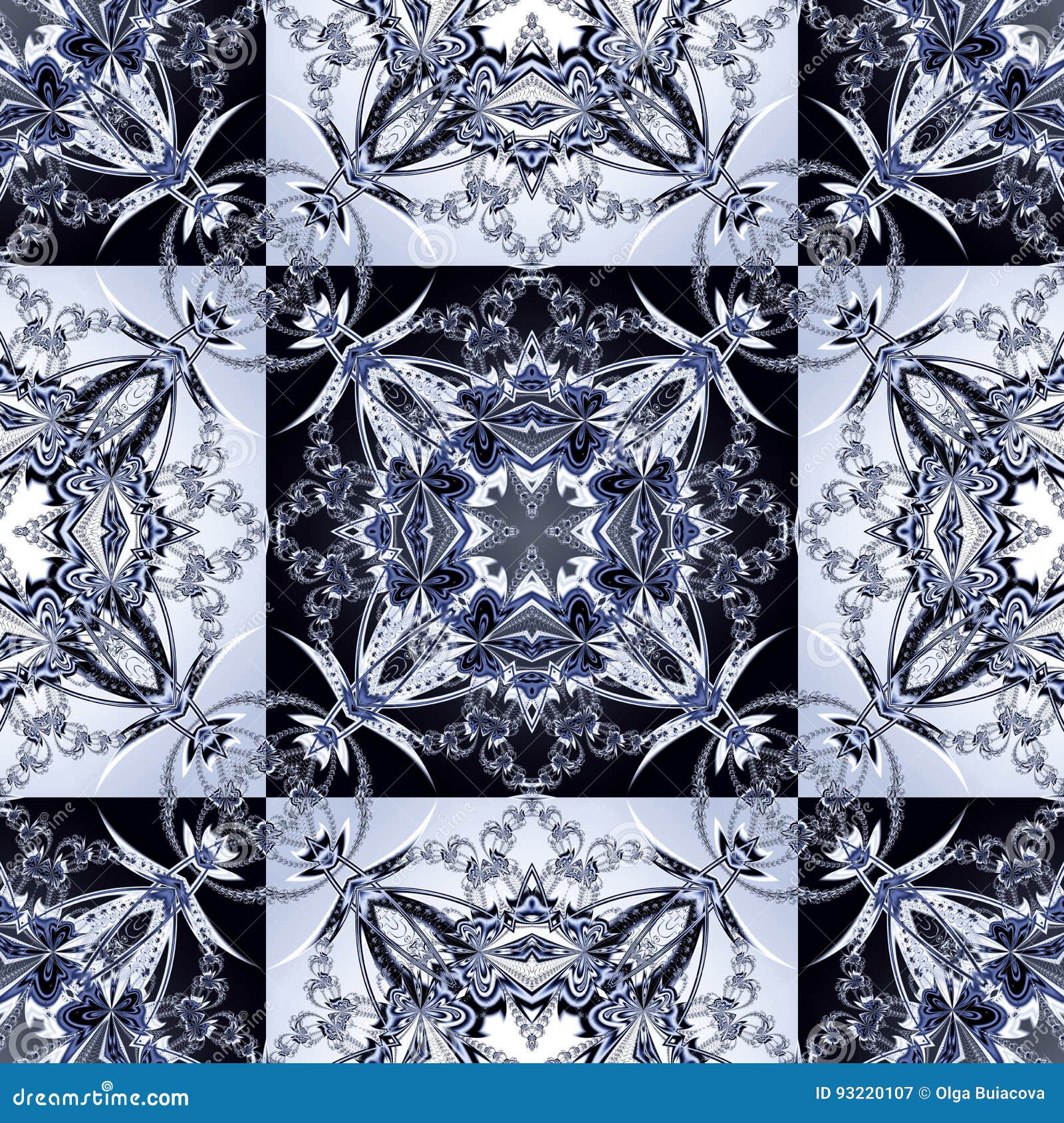 Two-tone Seamless Pattern with Floral Circle and Square Ornament Stock ...