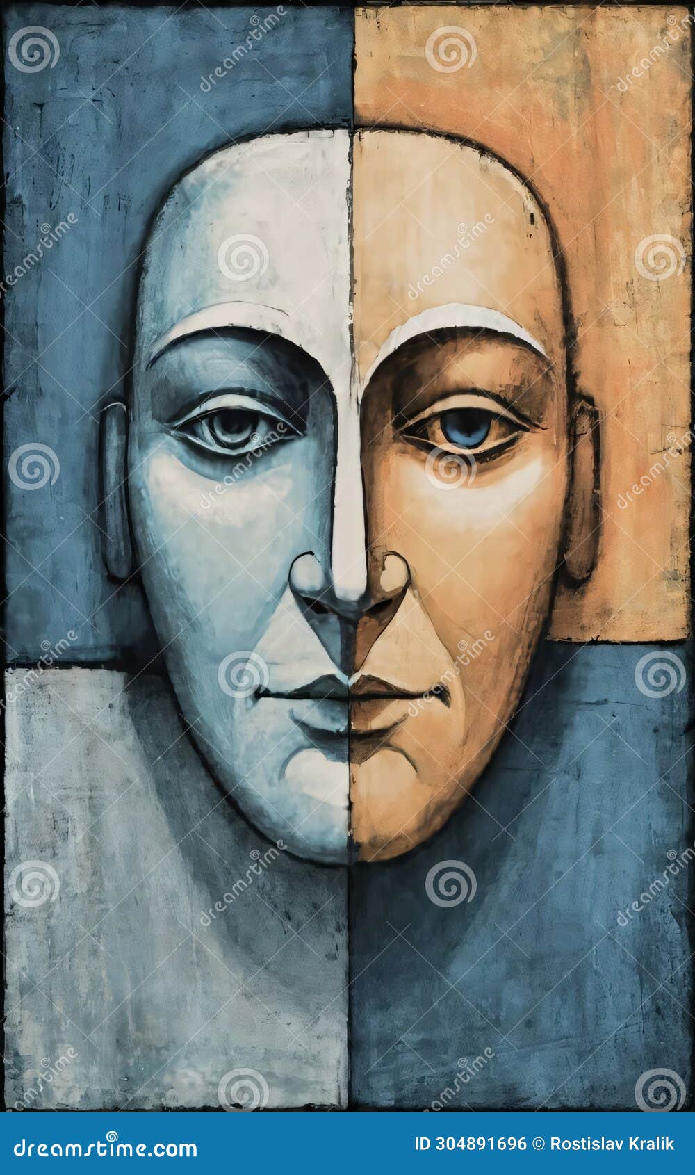 A Two Toned Expressive Abstract Painting of a Cubism Face Stock ...