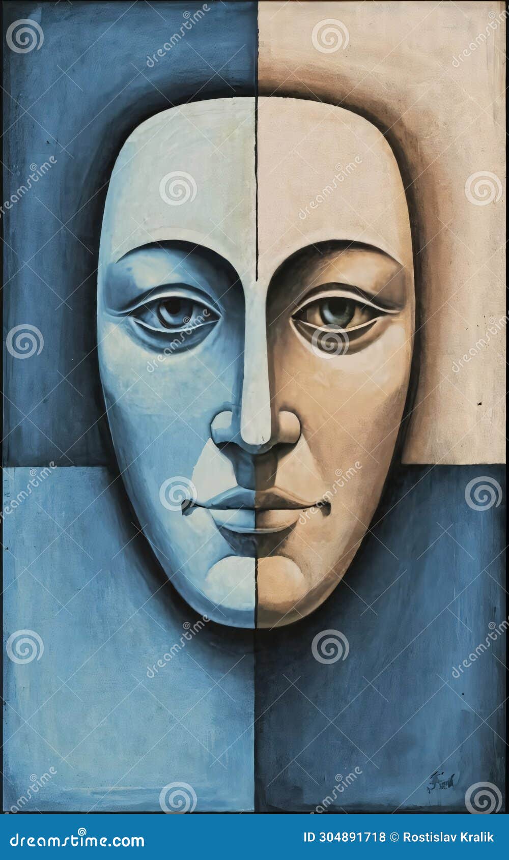 A Two Toned Expressive Abstract Painting of a Cubism Face Stock ...