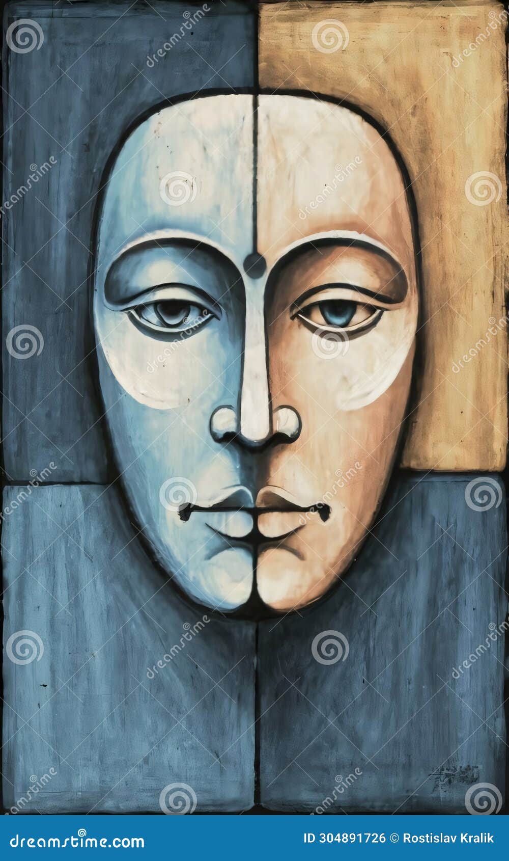 A Two Toned Expressive Abstract Painting of a Cubism Face Stock ...