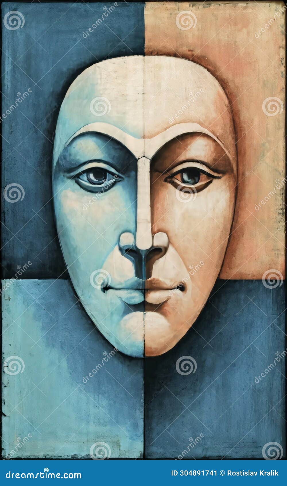 A Two Toned Expressive Abstract Painting of a Cubism Face Stock ...