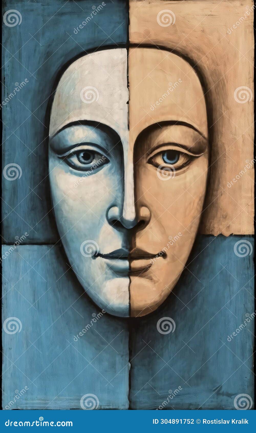 A Two Toned Expressive Abstract Painting of a Cubism Face Stock ...